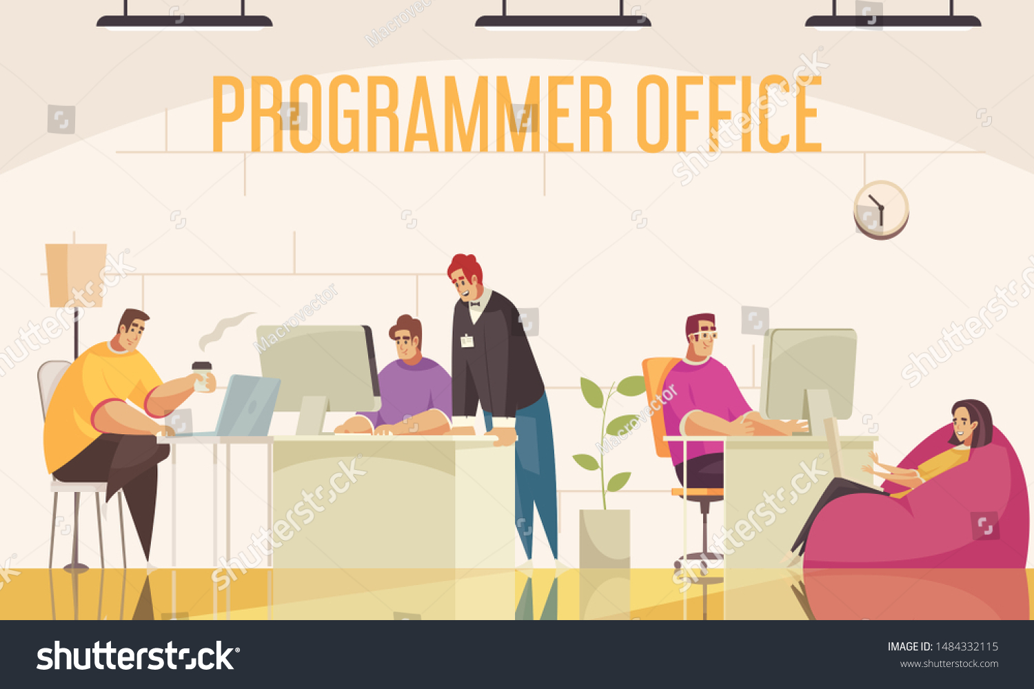 Fondo de oficina del programador con: vector de stock (libre de ...