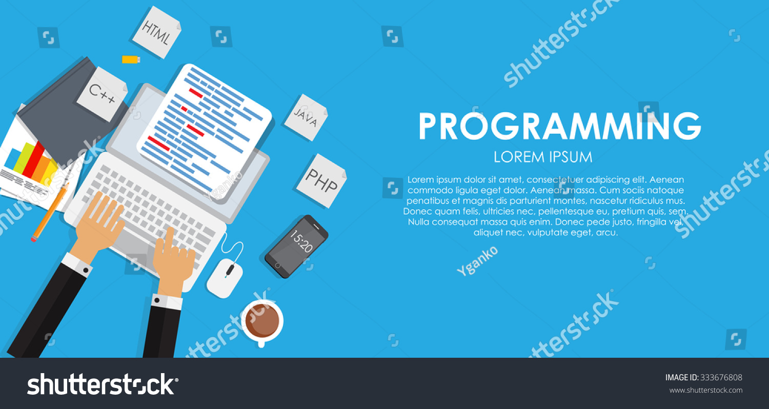 Programming Coding Concept Flat Background Vector Stock Vector Royalty