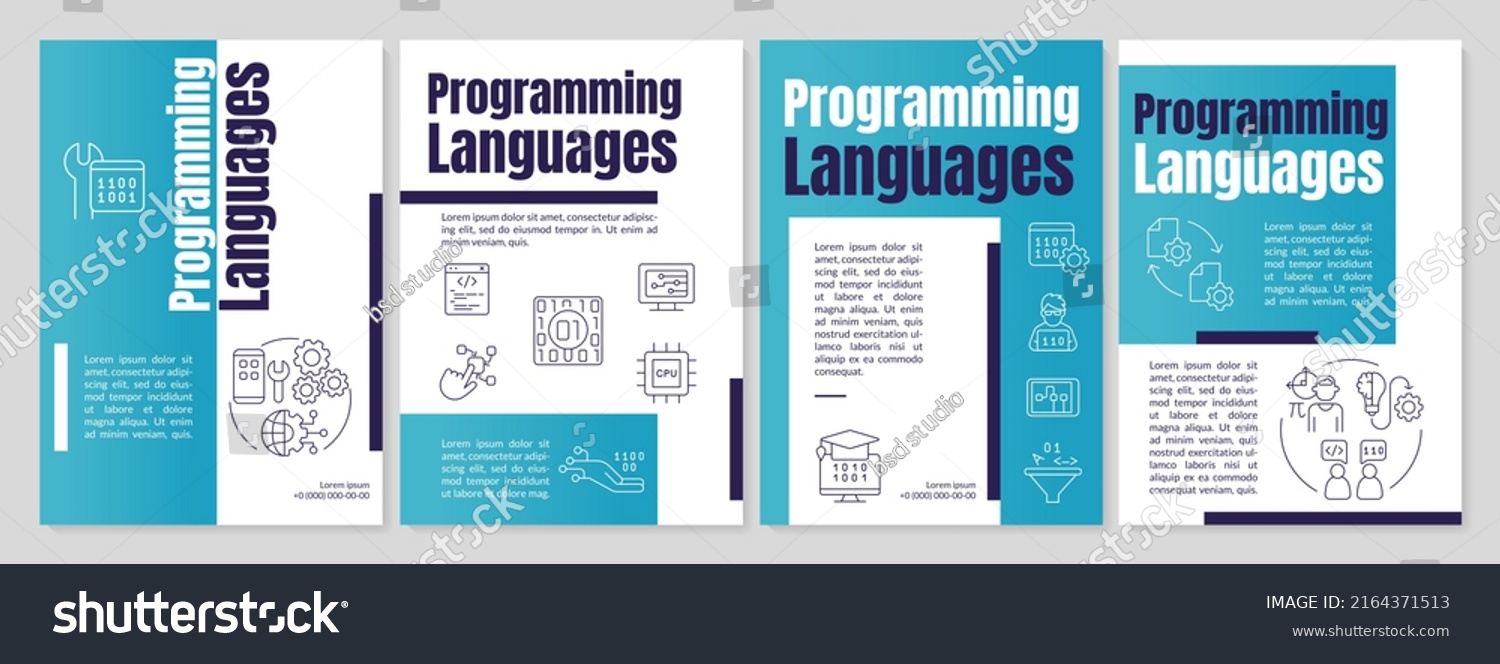 Programming Languages Blue Brochure Template Set Stock Vector (Royalty ...