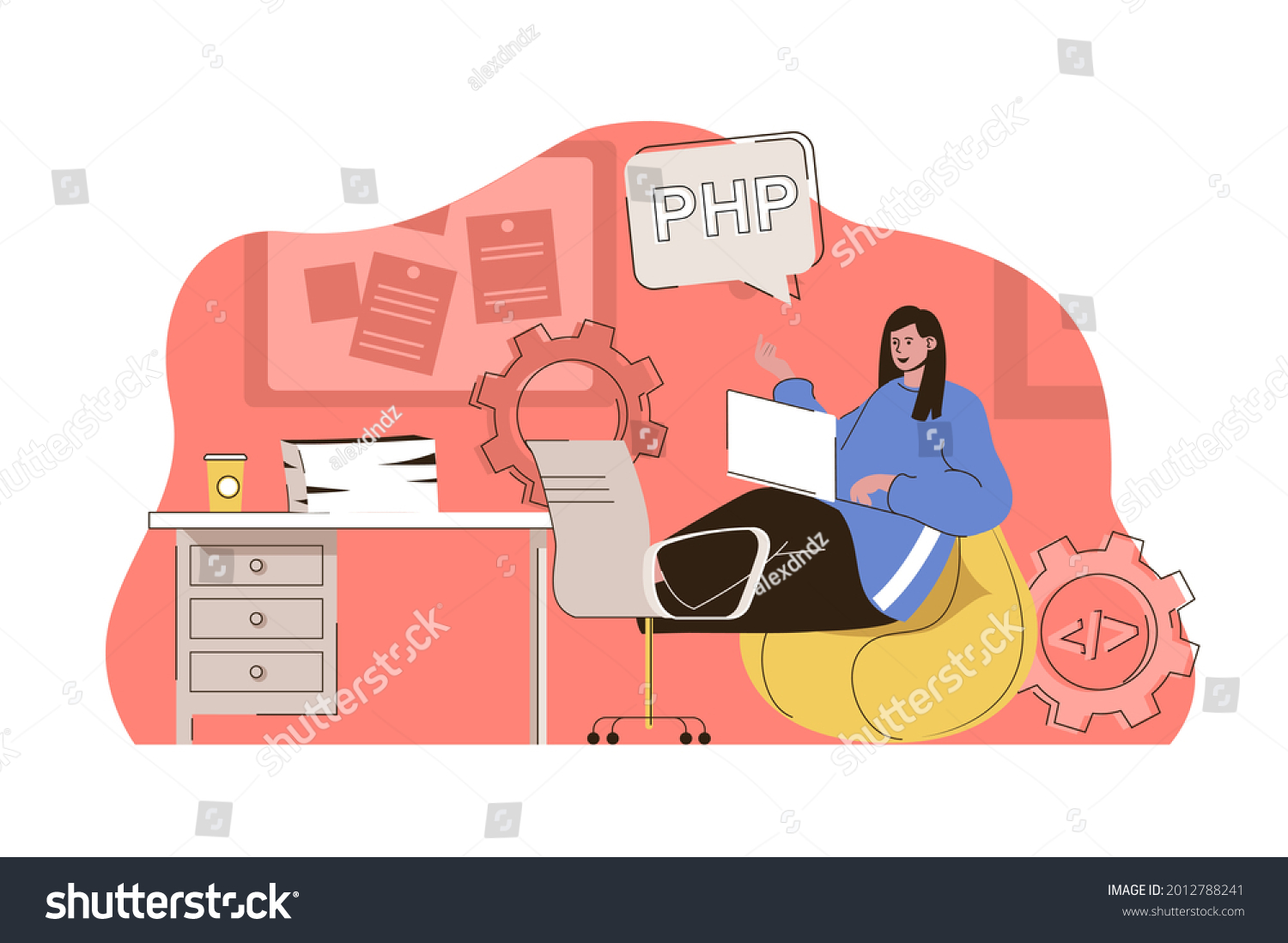 Programming Tools Concept Woman Works Different Stock Vector (Royalty ... Programming Tools Concept Woman Works Different Stock Vector (Royalty ...