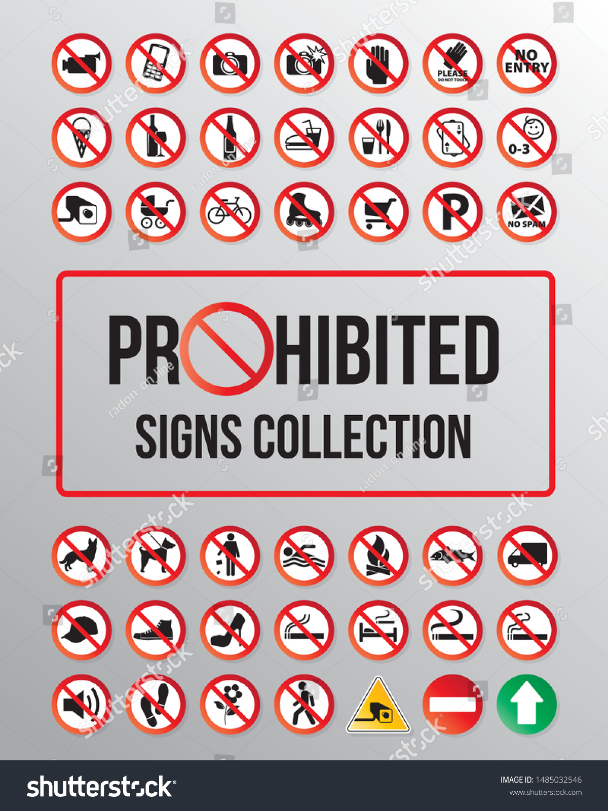 Prohibited Item Signs Vector Collection 스톡 벡터(로열티 프리) 1485032546 ...