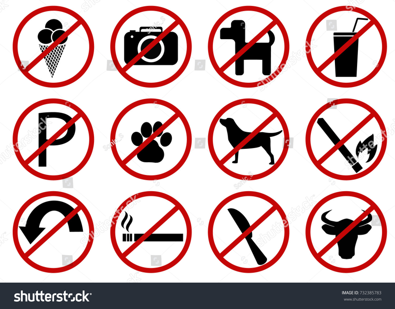 Prohibited Signs Set Vector Stock Vector (Royalty Free) 732385783 ...