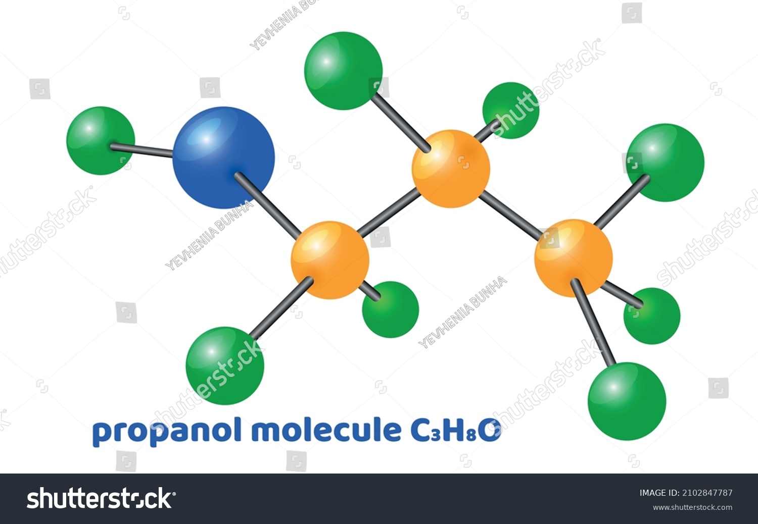 Propanol Molecule Isolated On White Background Stock Vector (Royalty ...