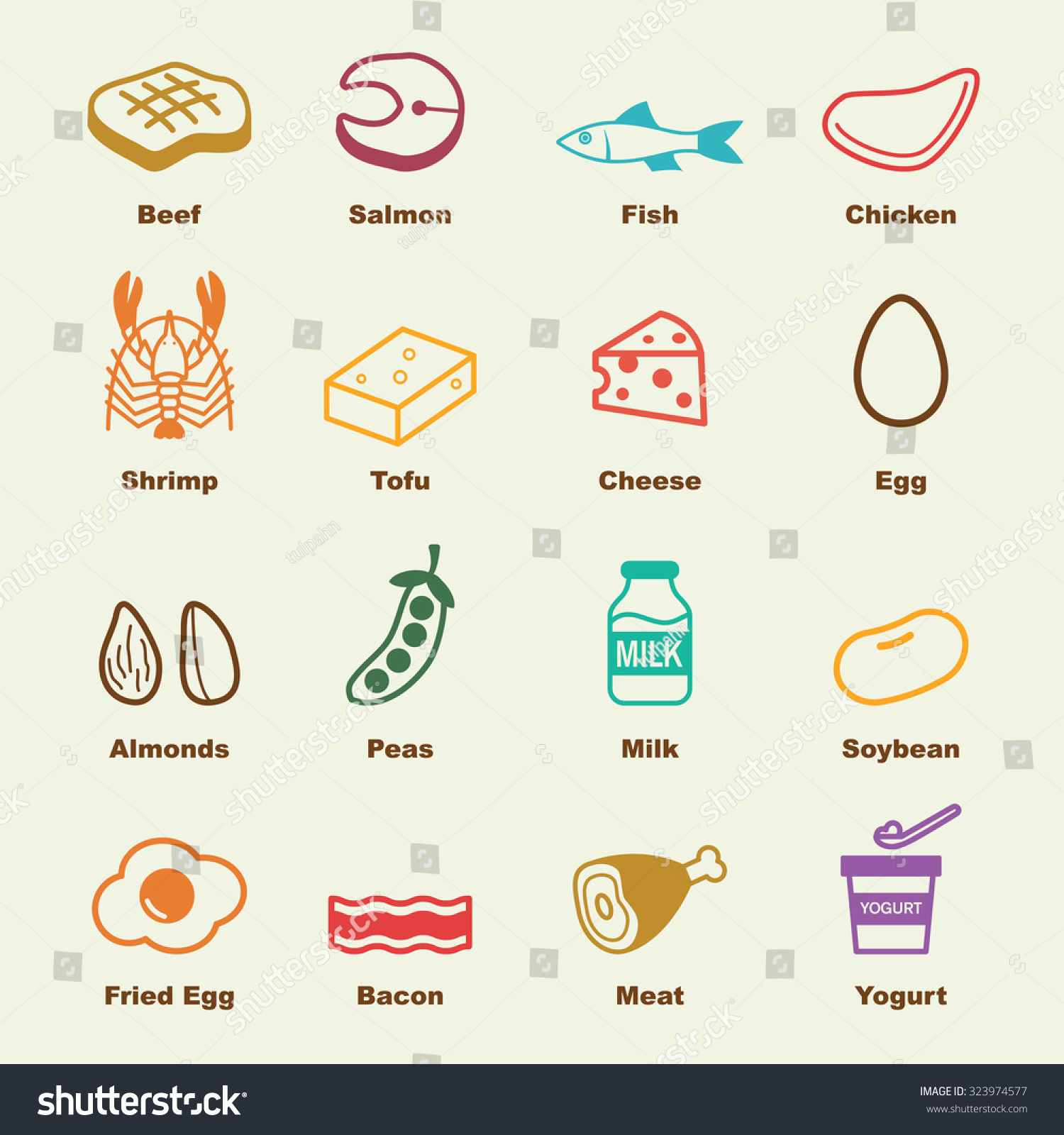 Protein Food Elements Vector Infographic Icons: vetor stock (livre de ...