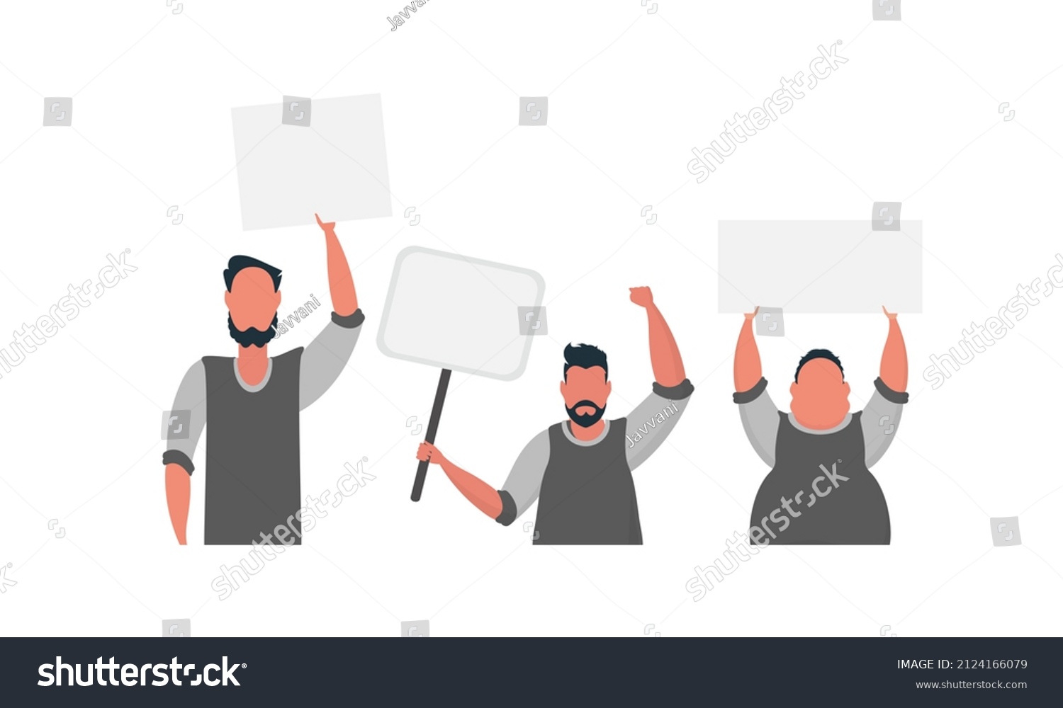 Protesting Men Banner Isolated On White Stock Vector (Royalty Free ...
