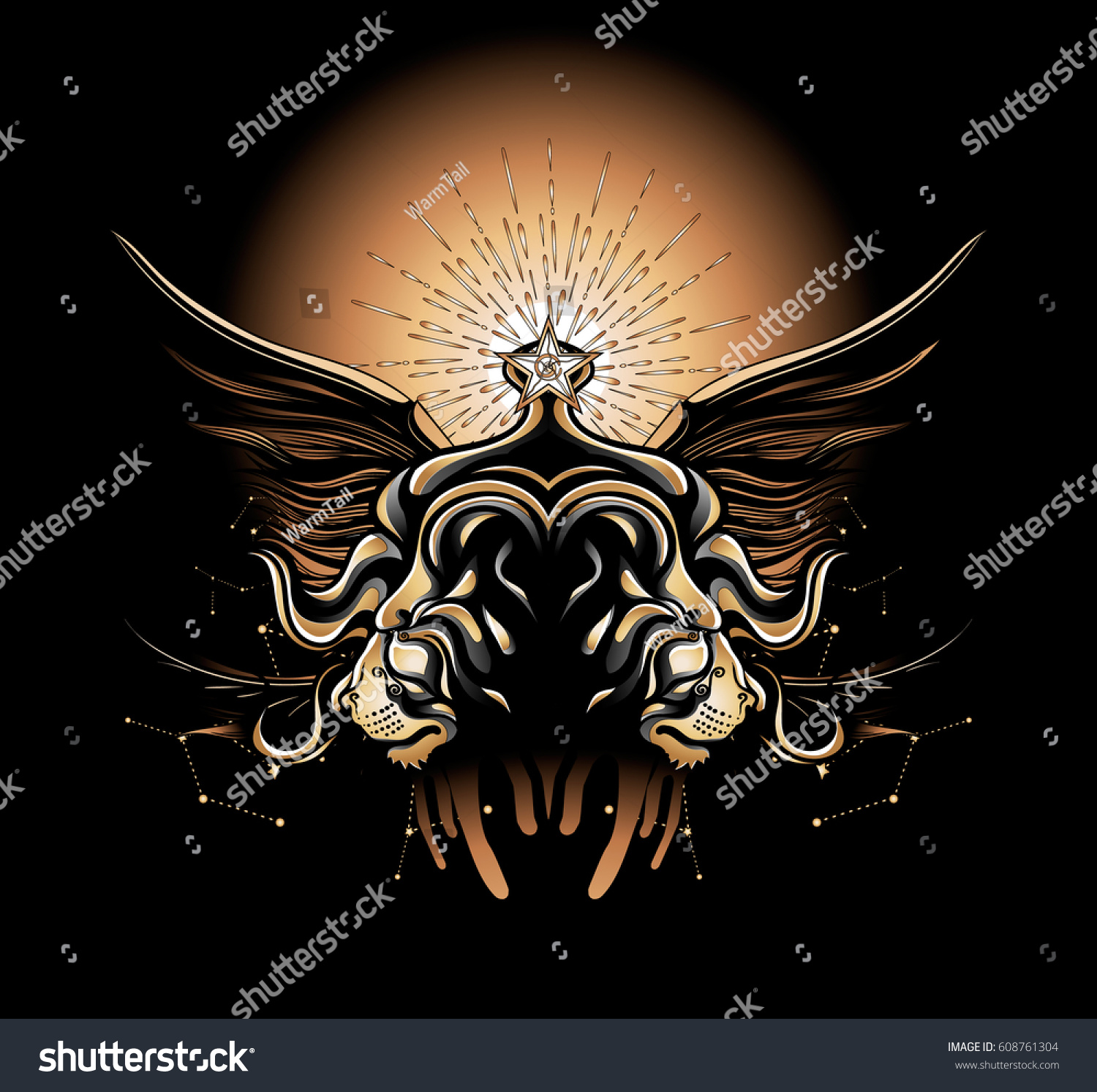 Proud Lion On Sunset Background: vector de stock (libre de regalías ...