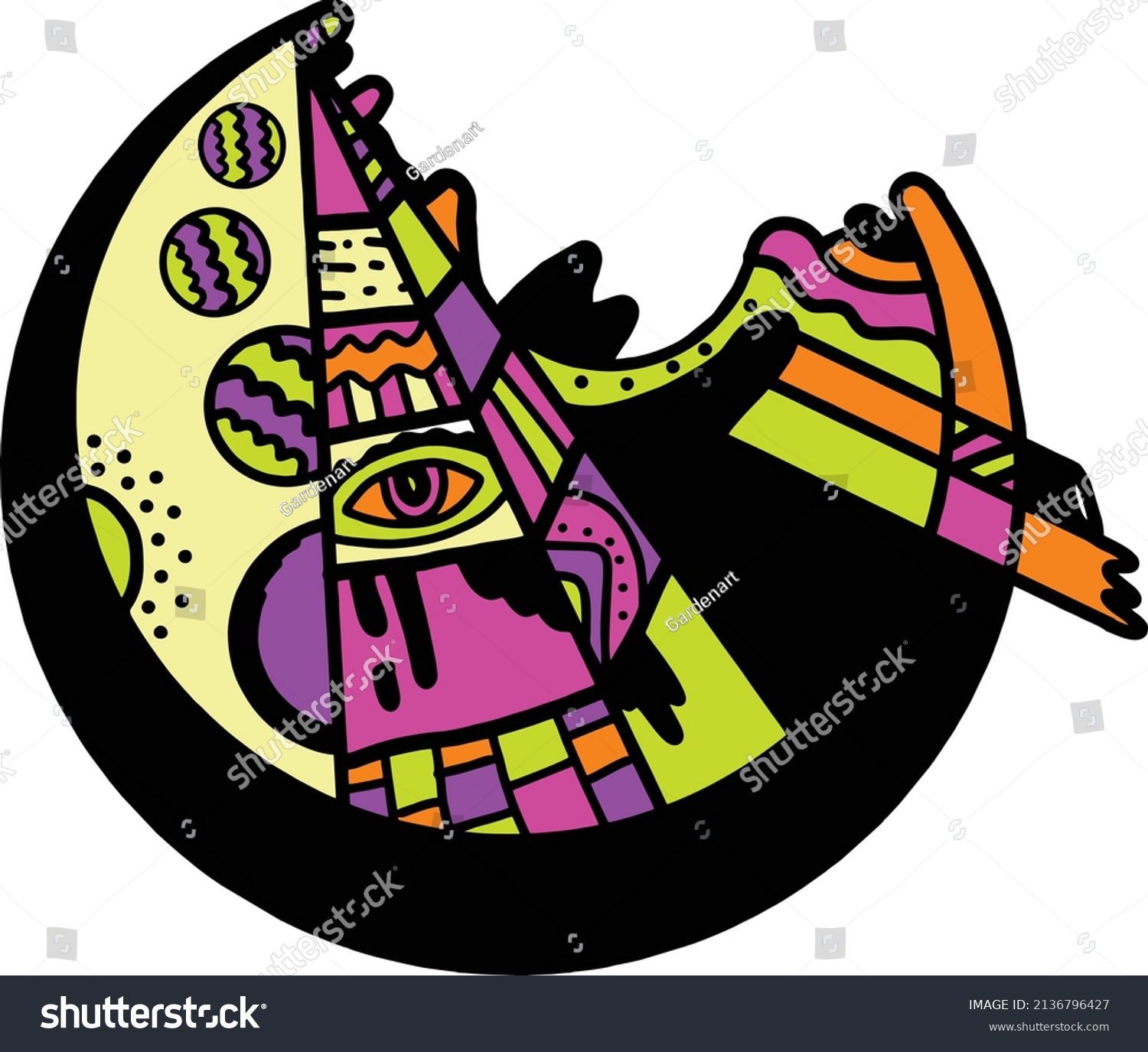 Psychedelic Abstract Doodle Pyramid Moon Stock Vector (Royalty Free ...