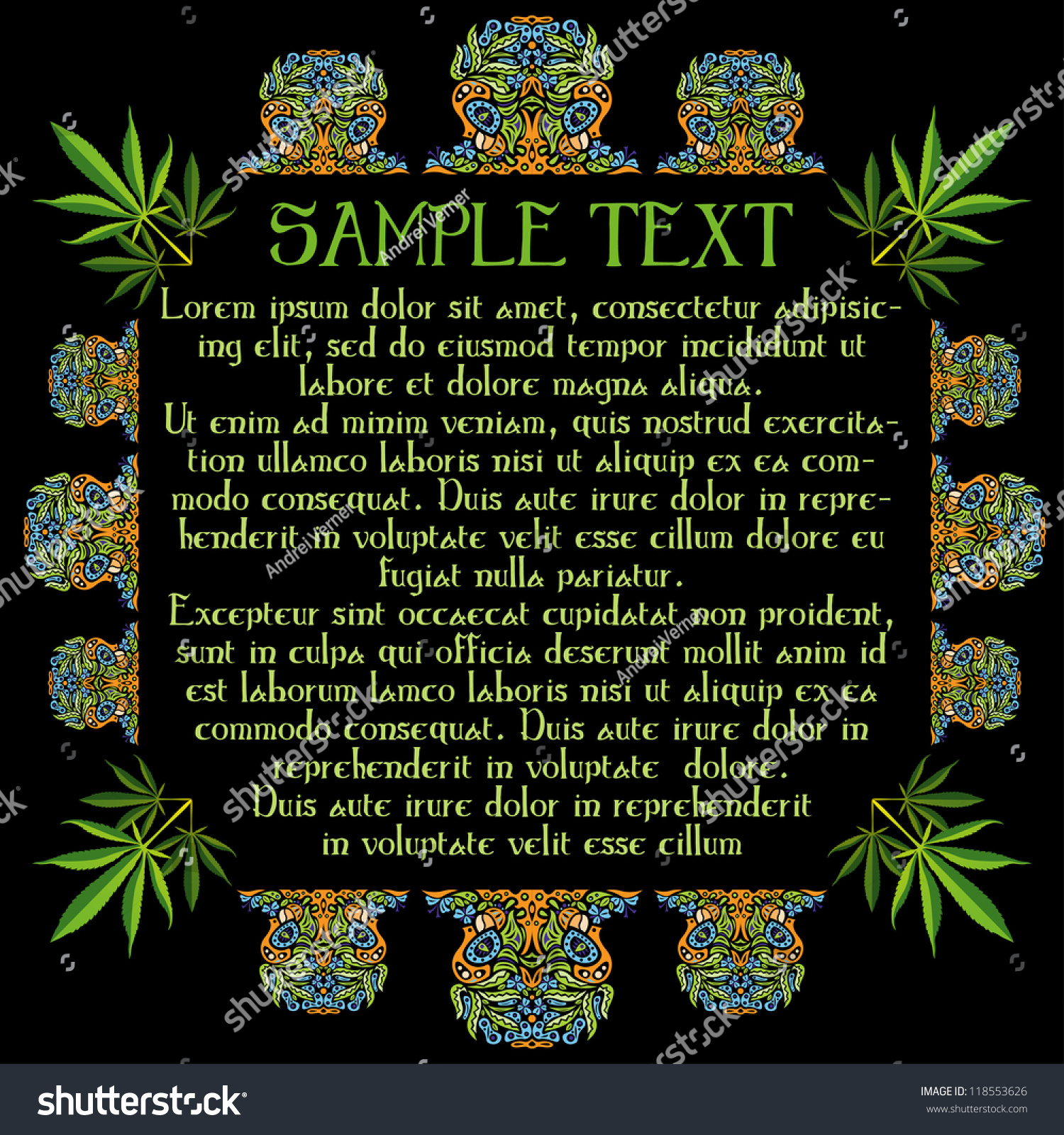 Psychedelic Cannabis Flyer Text Frame Vector Stock Vector (Royalty Free ...