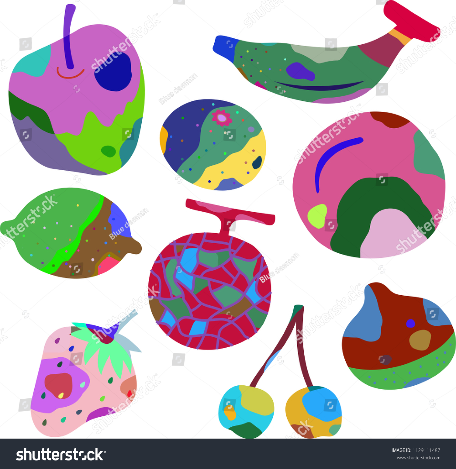 Psychedelic Color Fruit Illustration Set 2 Stock Vector (Royalty Free ...