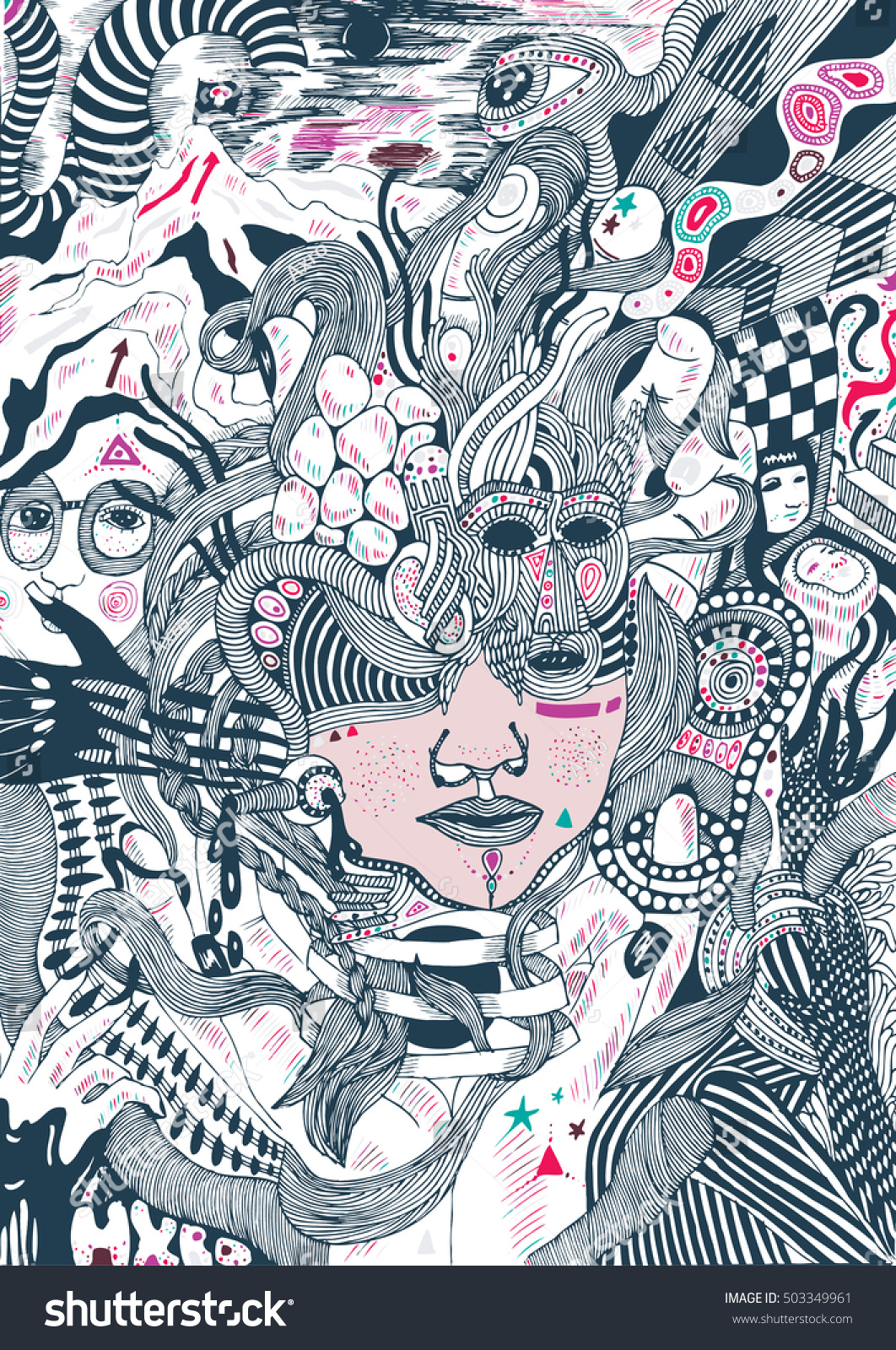 Psychedelic Doodle Portrait Background Stock Vector (Royalty Free ...