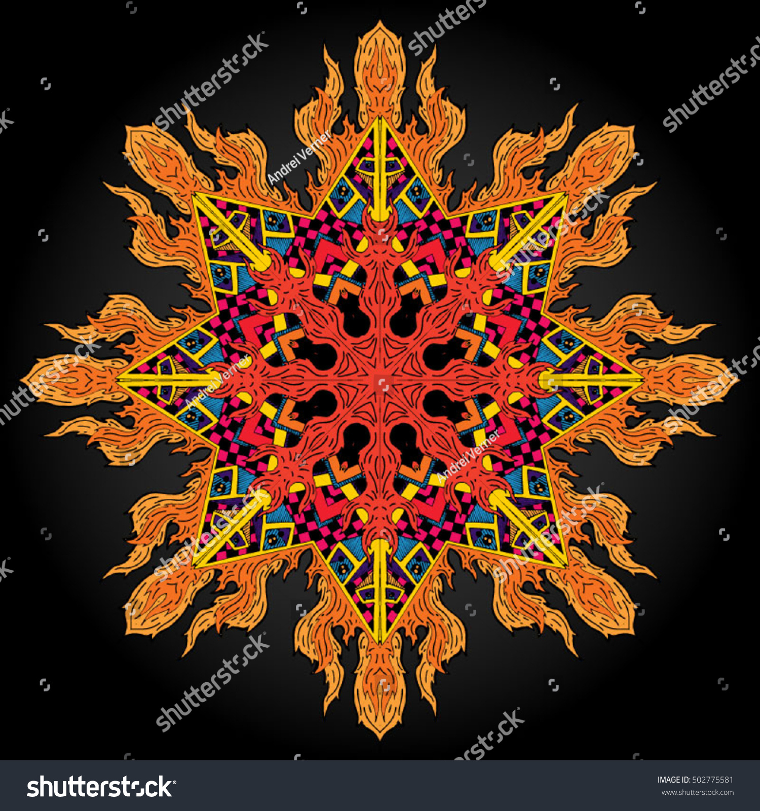 Psychedelic Fire Mandala 60s Colors Vector: vector de stock (libre de ...