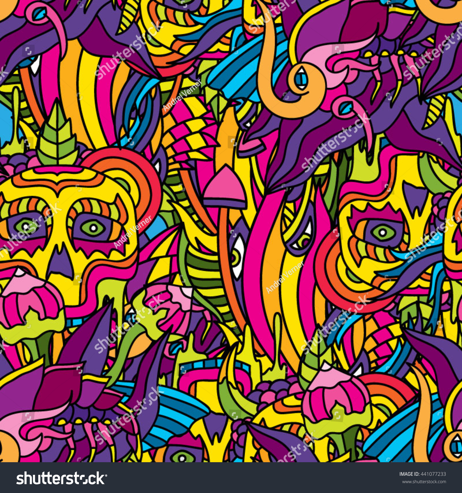 Psychedelic 60s Hippie Ornament Seamless Vector Stock Vector (Royalty ...
