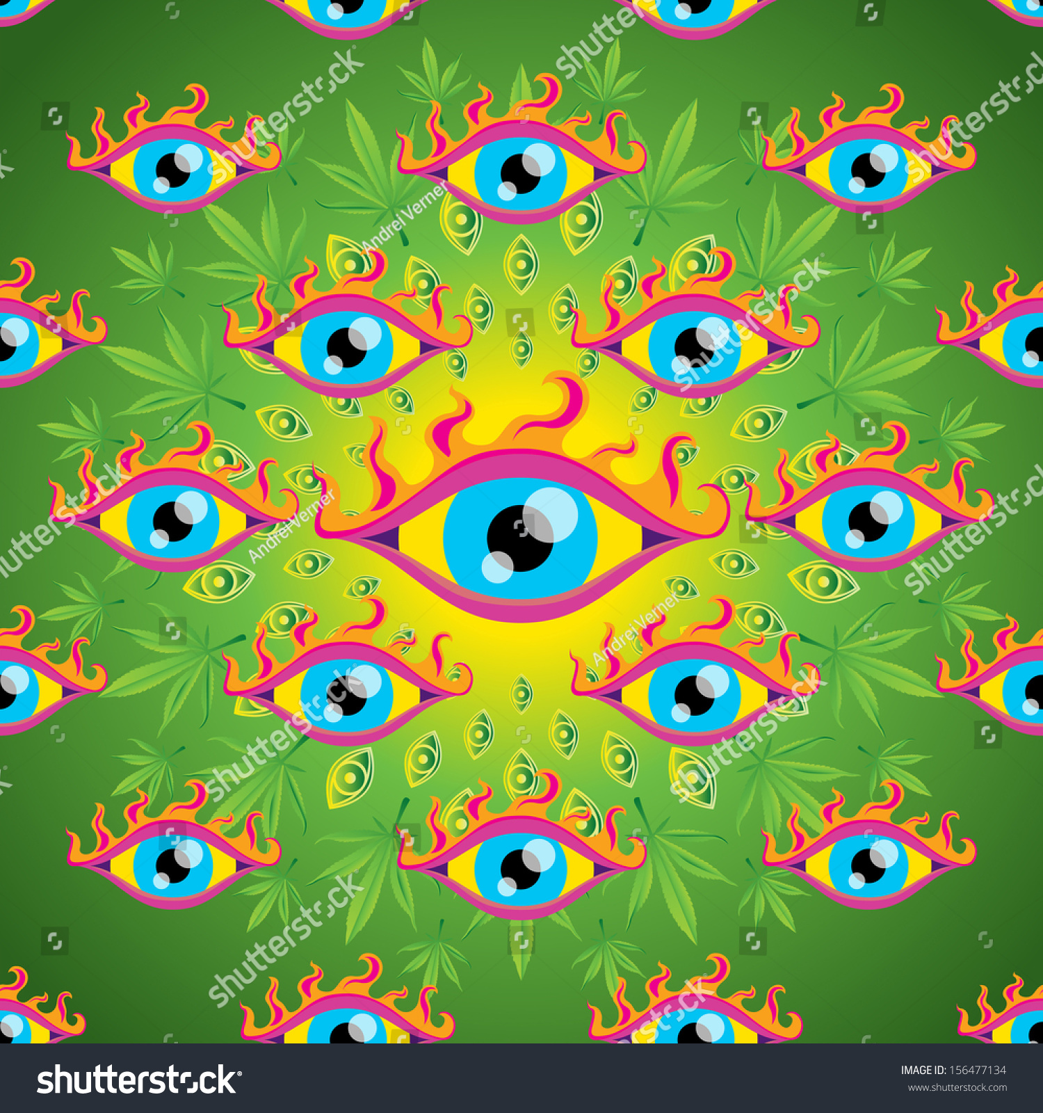 Psychedelic Trippy Marijuana Eyes Seamless Pattern: vector de stock ...