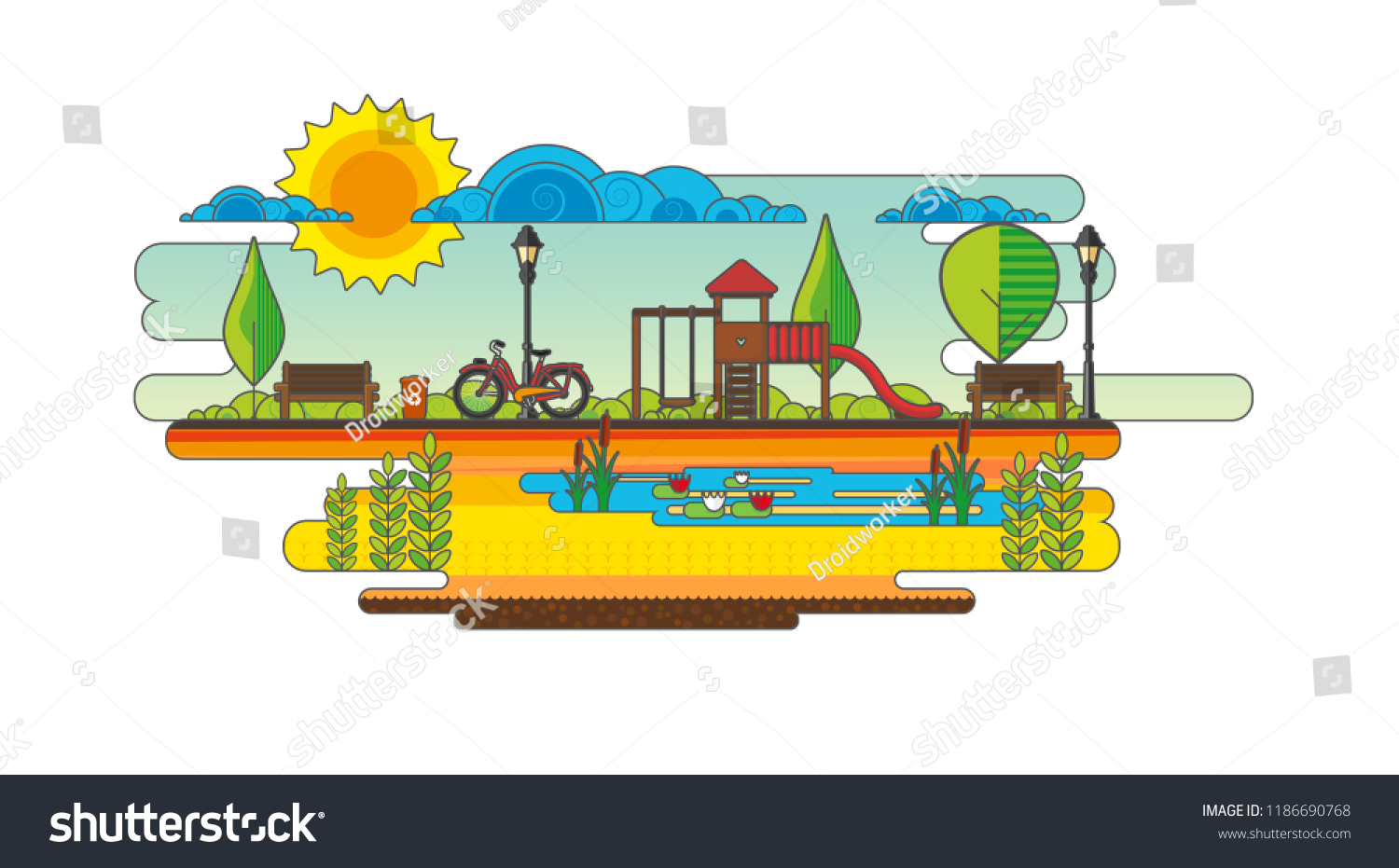 Public Park Vector Flat Illustration: vector de stock (libre de ...