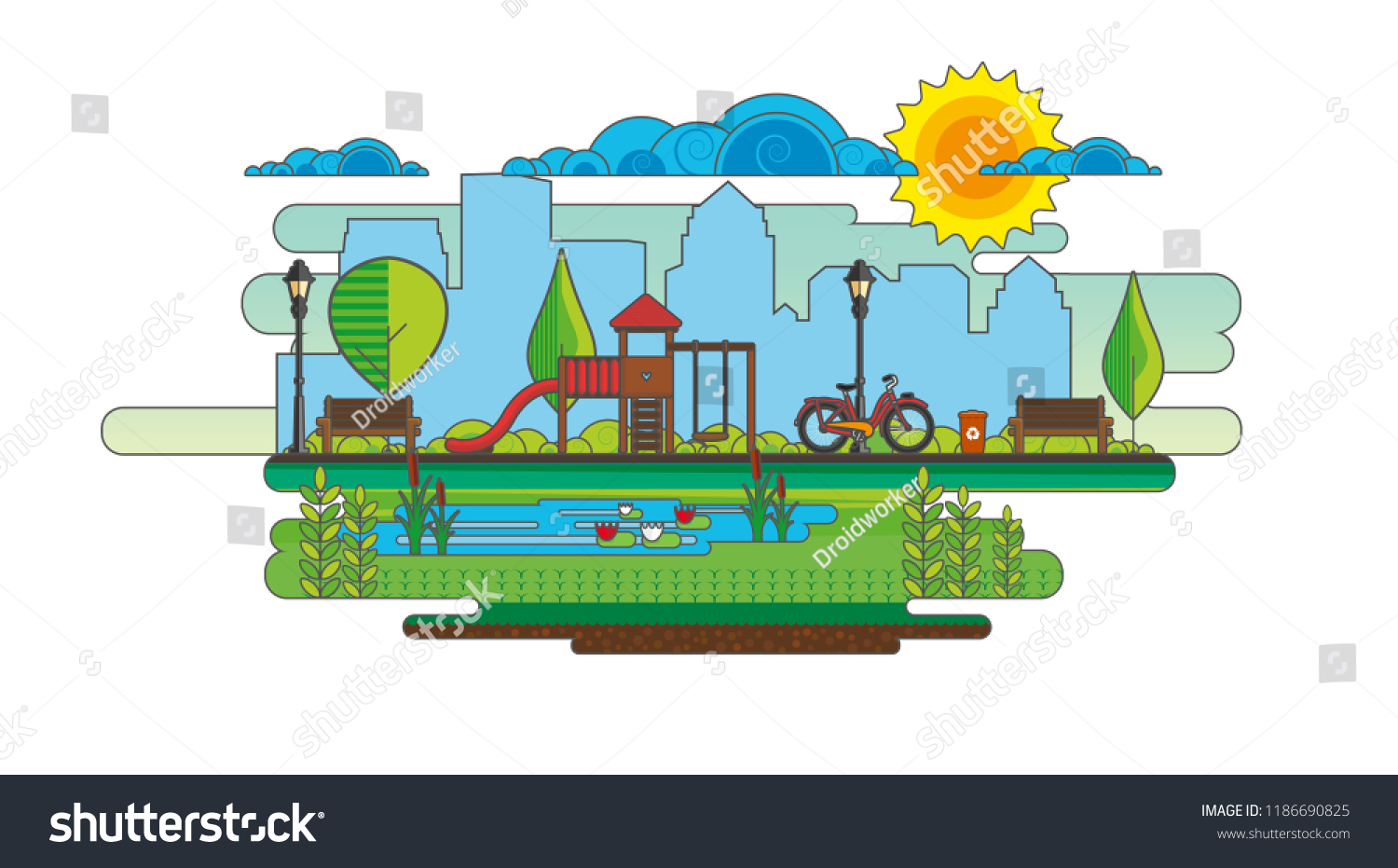 Public Park Vector Flat Illustration Stock Vector (Royalty Free ...
