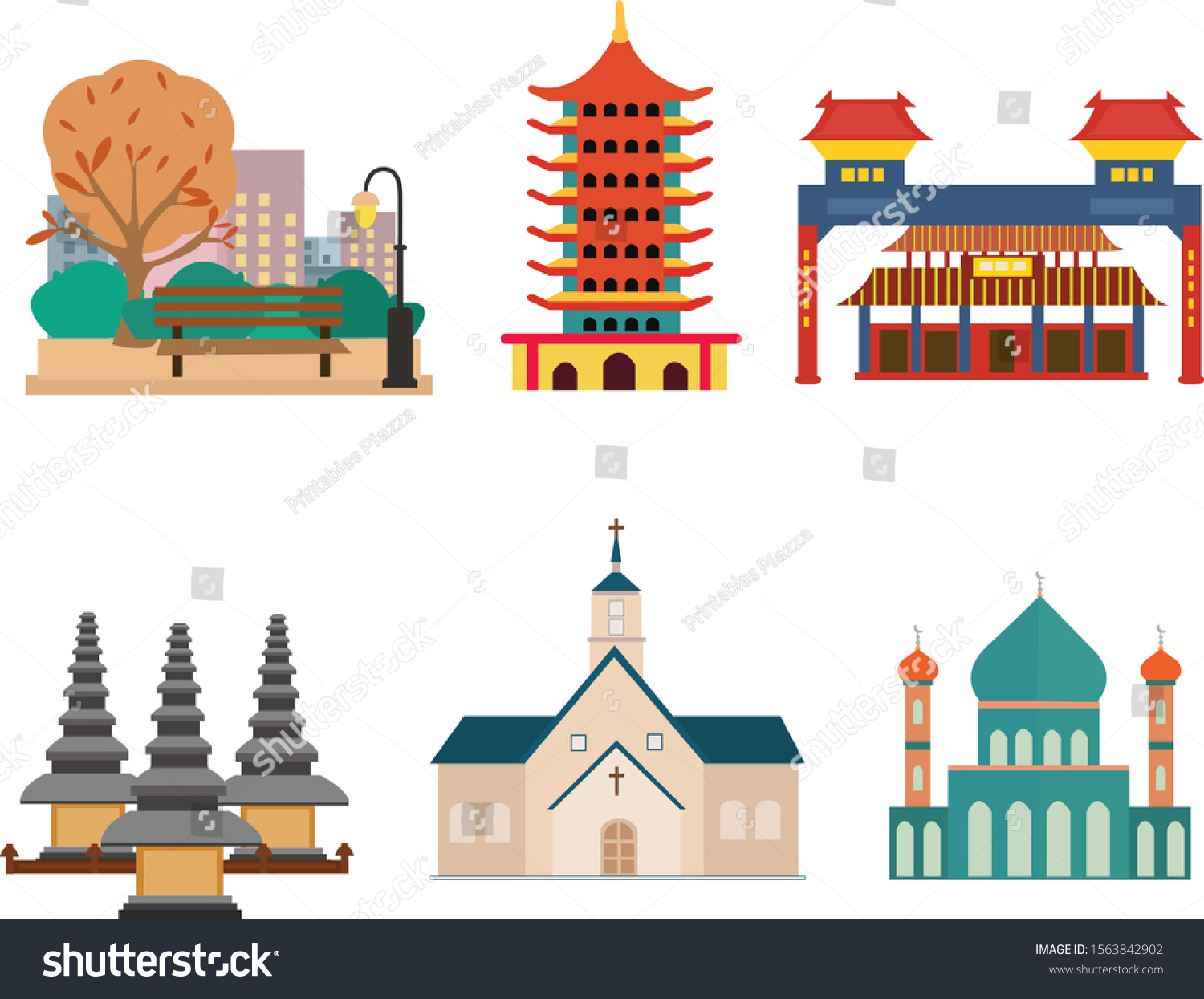 Public Places Vector Illustation Icon Set Stock Vector (Royalty Free ...