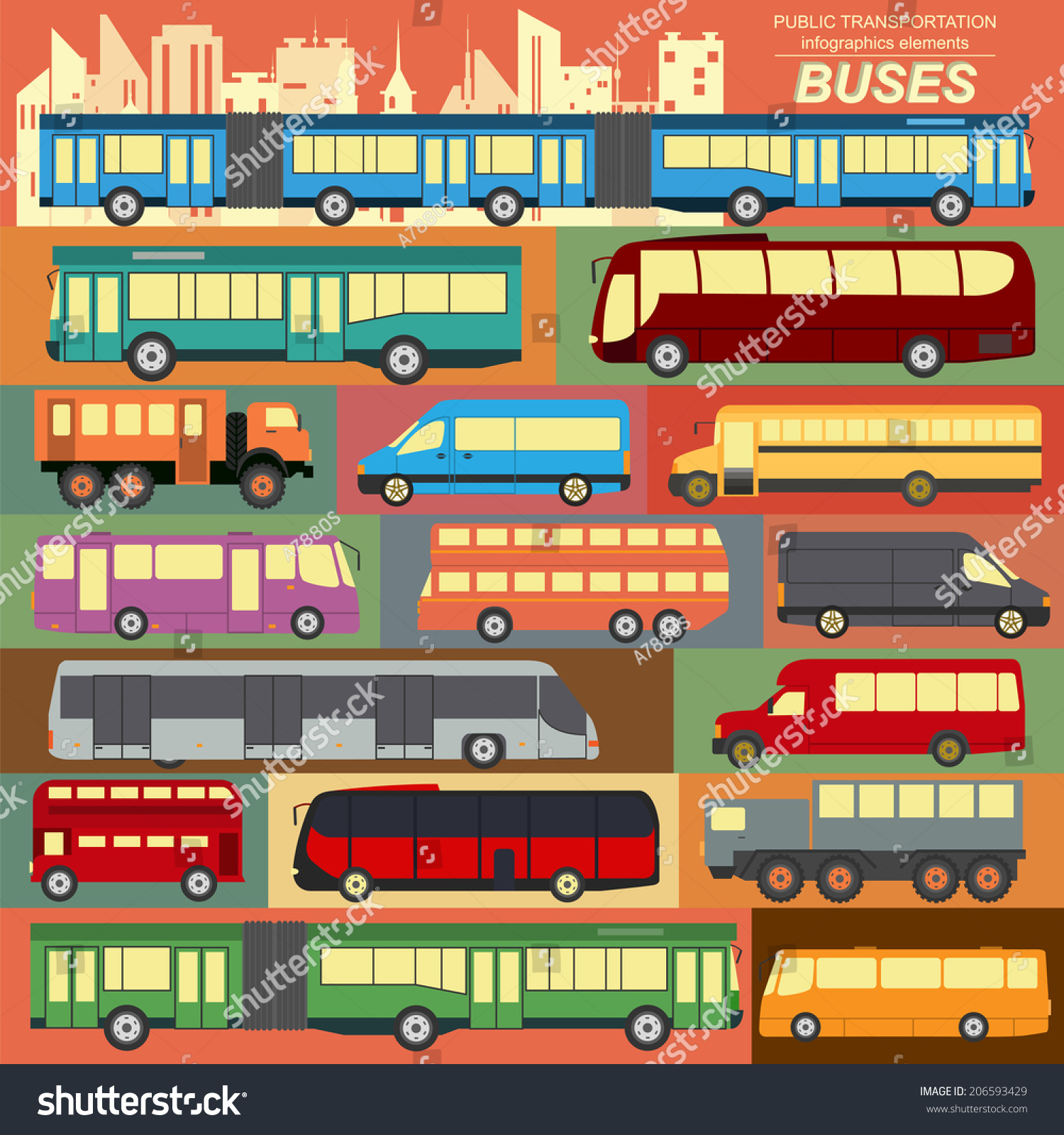 Public Transportation Buses Set Elements Infographics: vector de stock ...