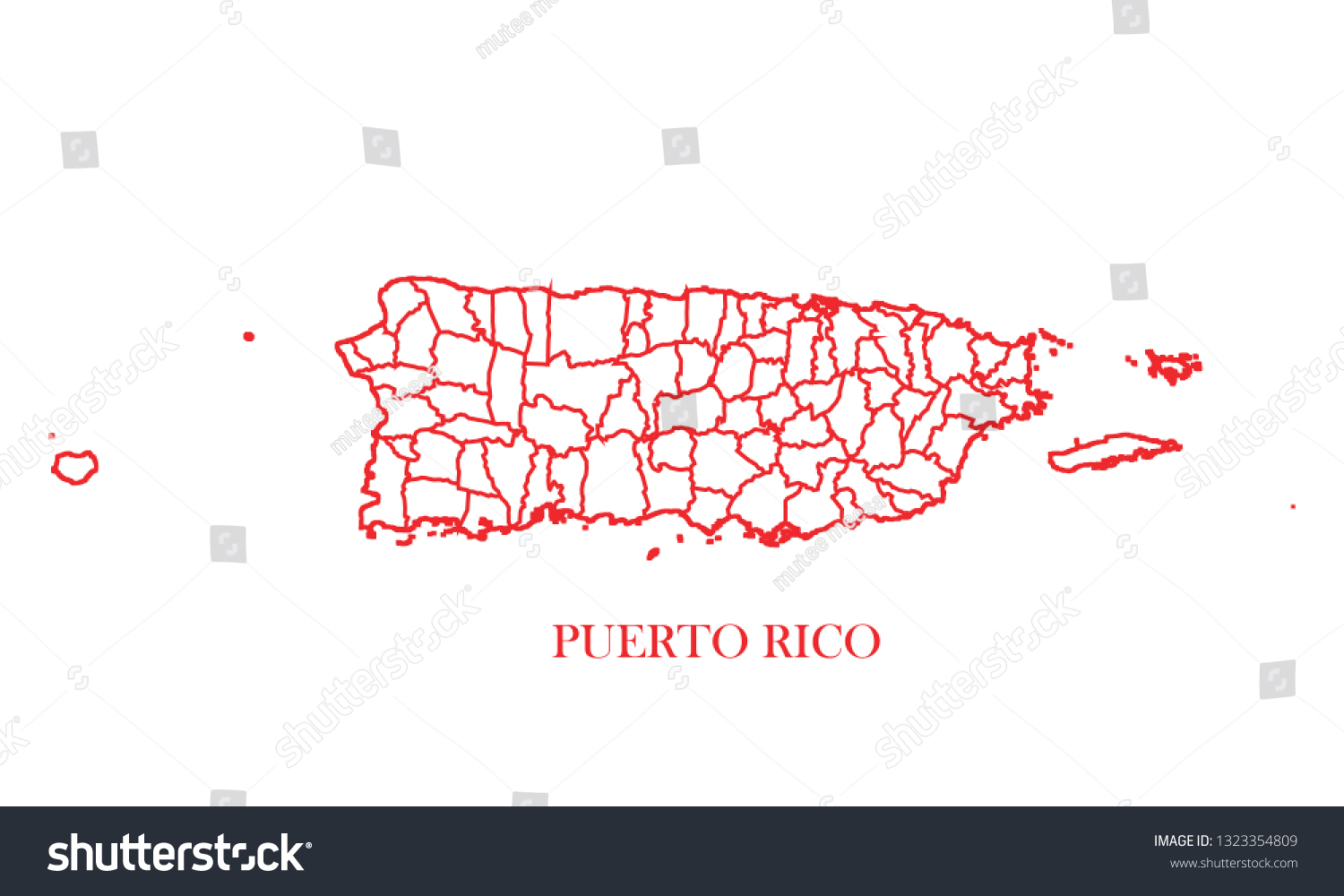 Puerto Rico Red Line Map Stock Vector (Royalty Free) 1323354809