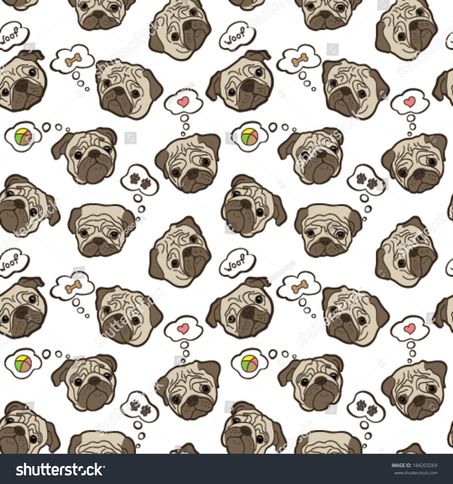 Pug Dog Vector Pattern Pugdog Stock Vector (Royalty Free) 184203269