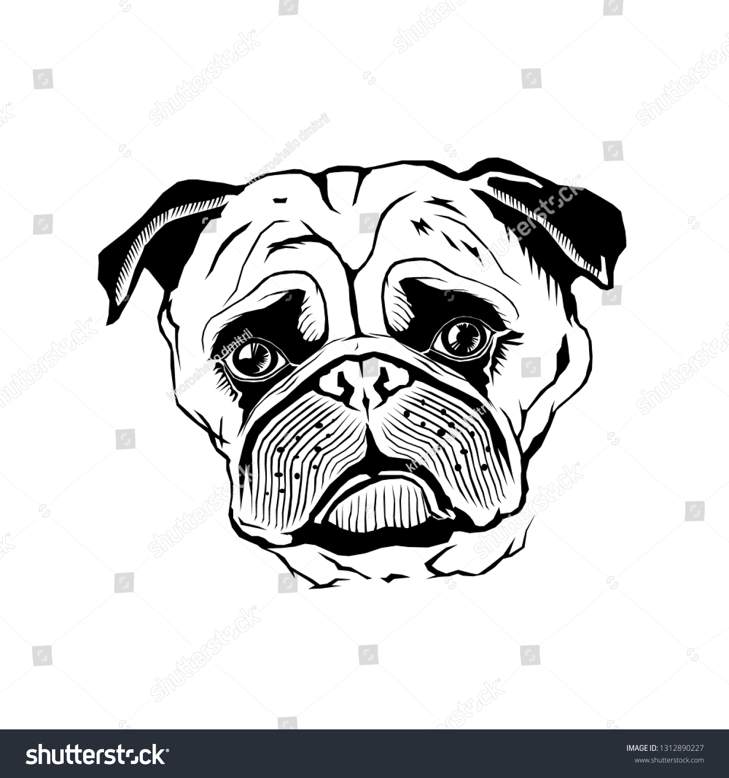 Pug Muzzle Vector Illustration Black Isolated 库存矢量图（免版税）1312890227 ...