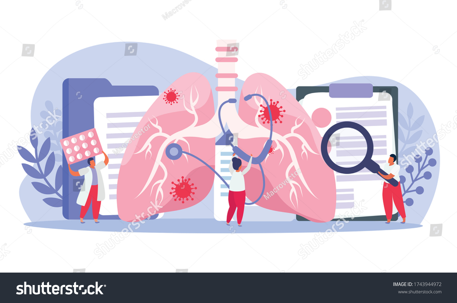 Pulmonologists Doing Lung Inspection Stethoscope Flat Stock Vector ...