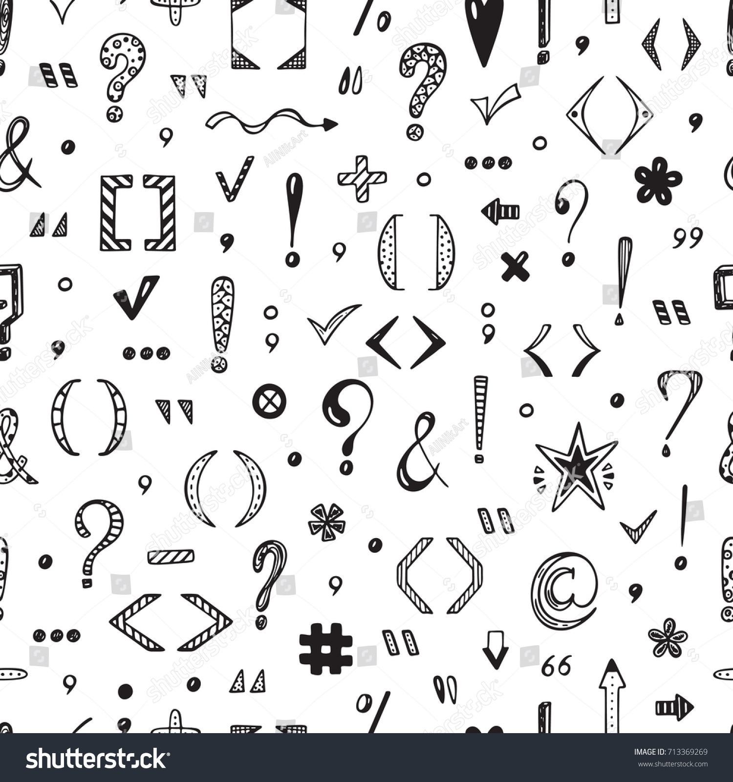 Punctuation Marks Vector Seamless Pattern Hand 스톡 벡터(사용료 없음) 713369269 ...