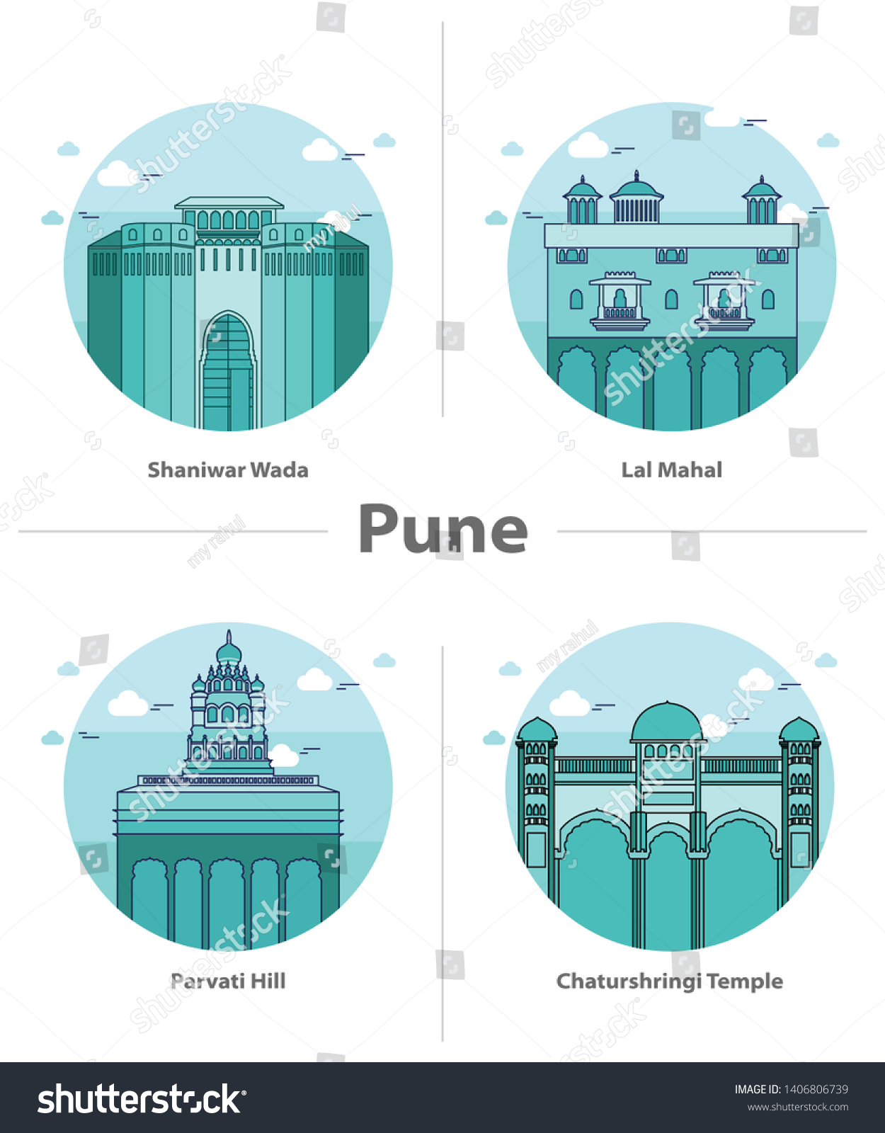 Pune City Flat Vector Icon Set Stock Vector (Royalty Free) 1406806739