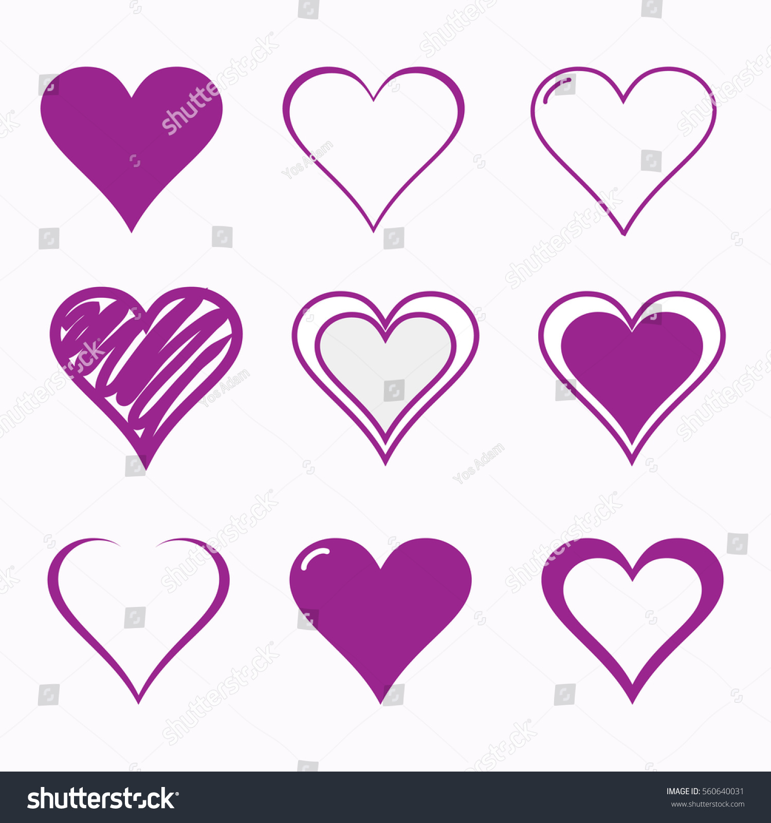Purple Heart Icon Set Vector Illustration Stock Vector (Royalty Free ...