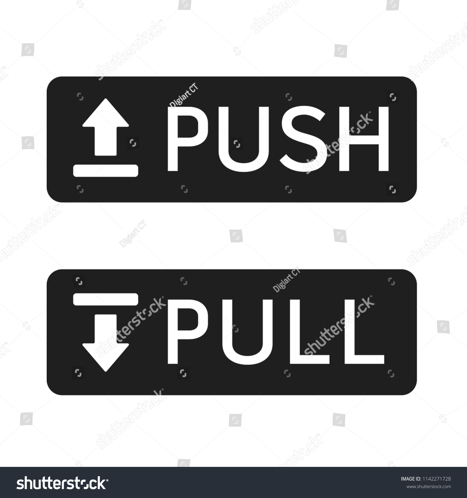 Vektor Stok Push Pull Sign Label Door (Tanpa Royalti) 1142271728 ...