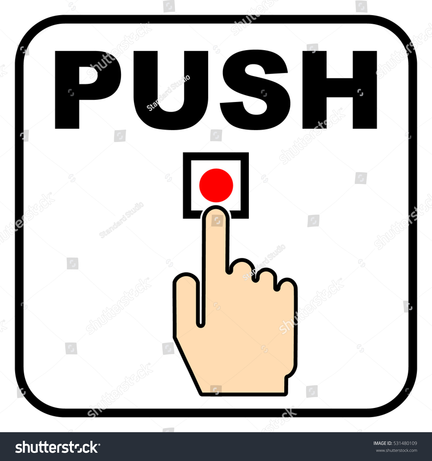 Push Button Sign Hand Pointing Red: เวกเตอร์สต็อก (ปลอดค่าลิขสิทธิ์ ...