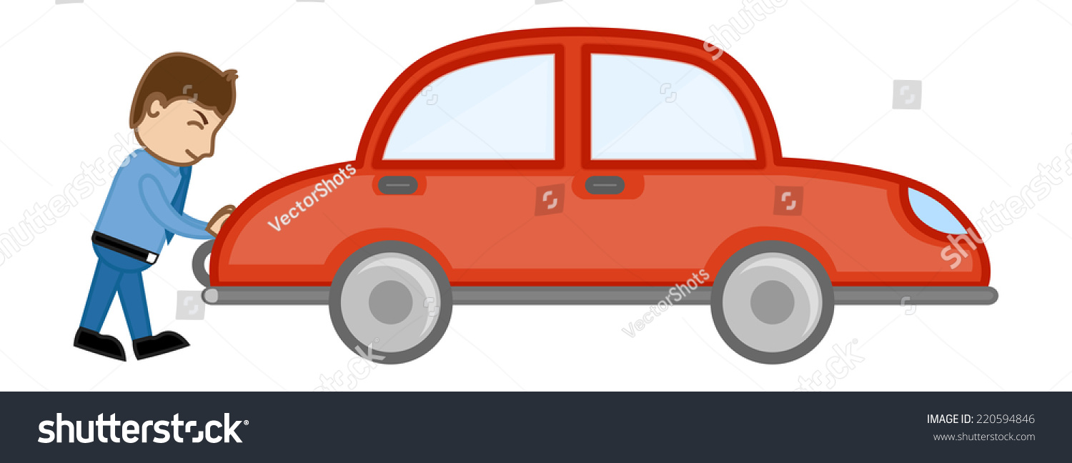 Pushing Car Cartoon Vector: เวกเตอร์สต็อก (ปลอดค่าลิขสิทธิ์) 220594846
