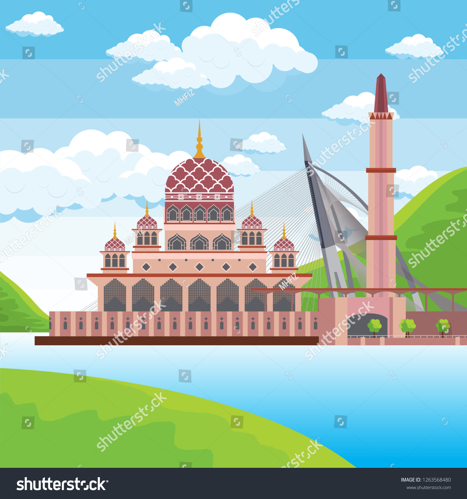 Putra Mosque Blue Sky Stock Vector (Royalty Free) 1263568480 | Shutterstock