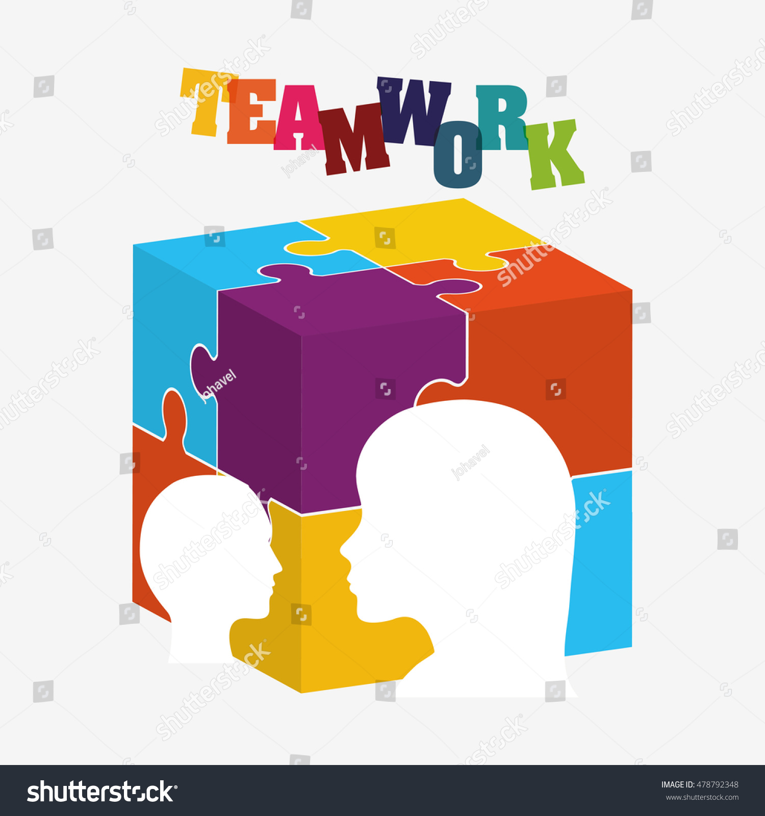 Puzzle Head Cube Teamwork Support Collaborative Stock Vector (Royalty ...