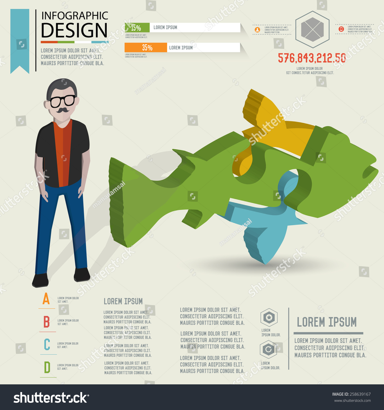 Puzzle Info Graphic Designthree Dimension Designclean Stock Vector ...