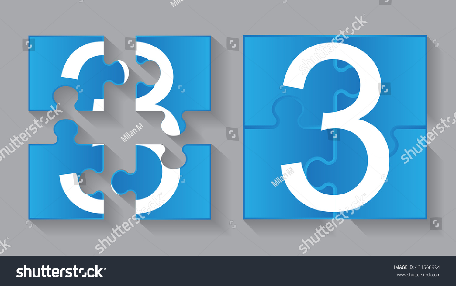 Puzzle Number 3vector Puzzle Icon Stock Vector (Royalty Free) 434568994 ...