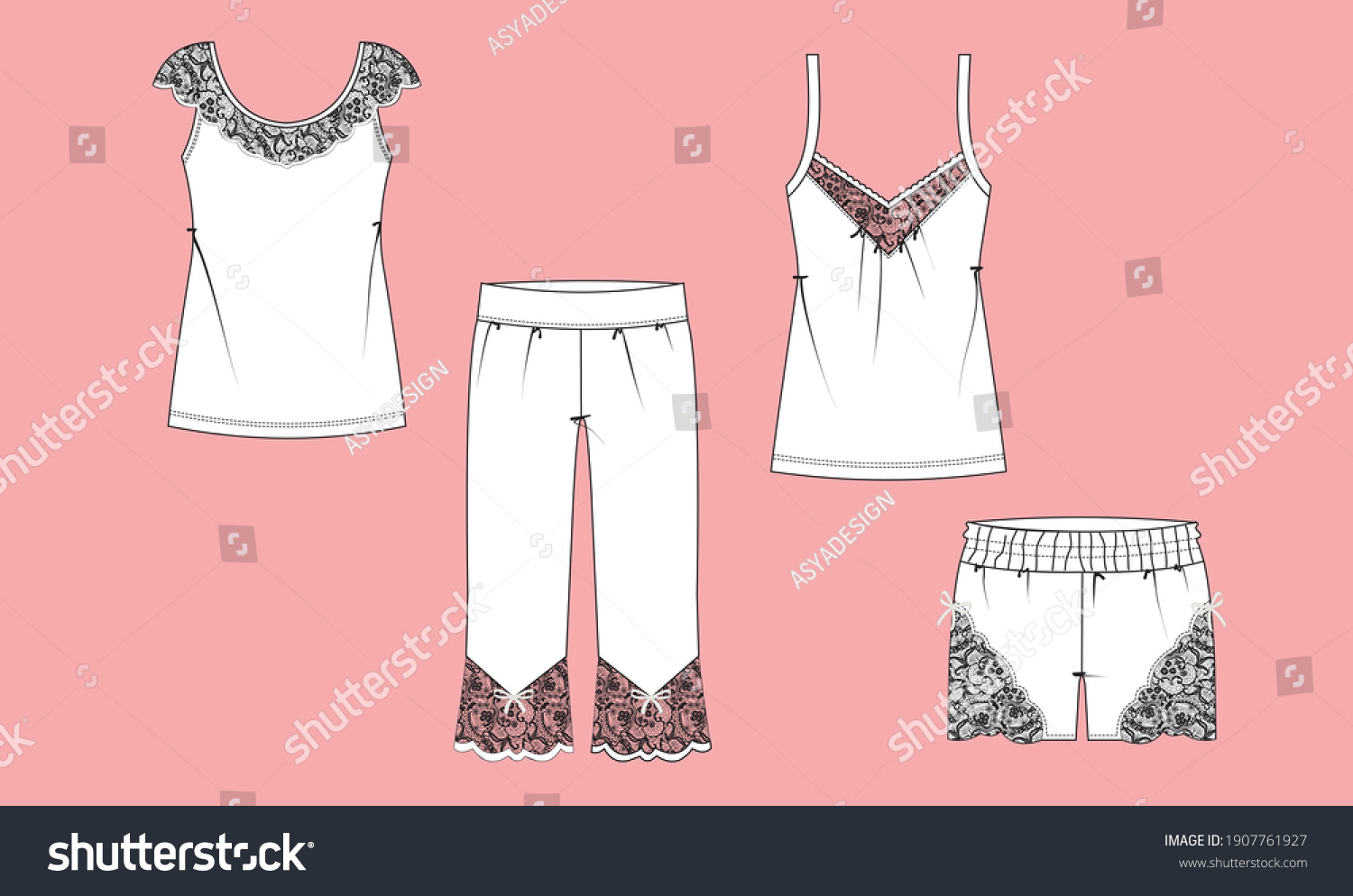 Pyjamas Drawing Lace Pyjamas Set Stock Vector (Royalty Free) 1907761927