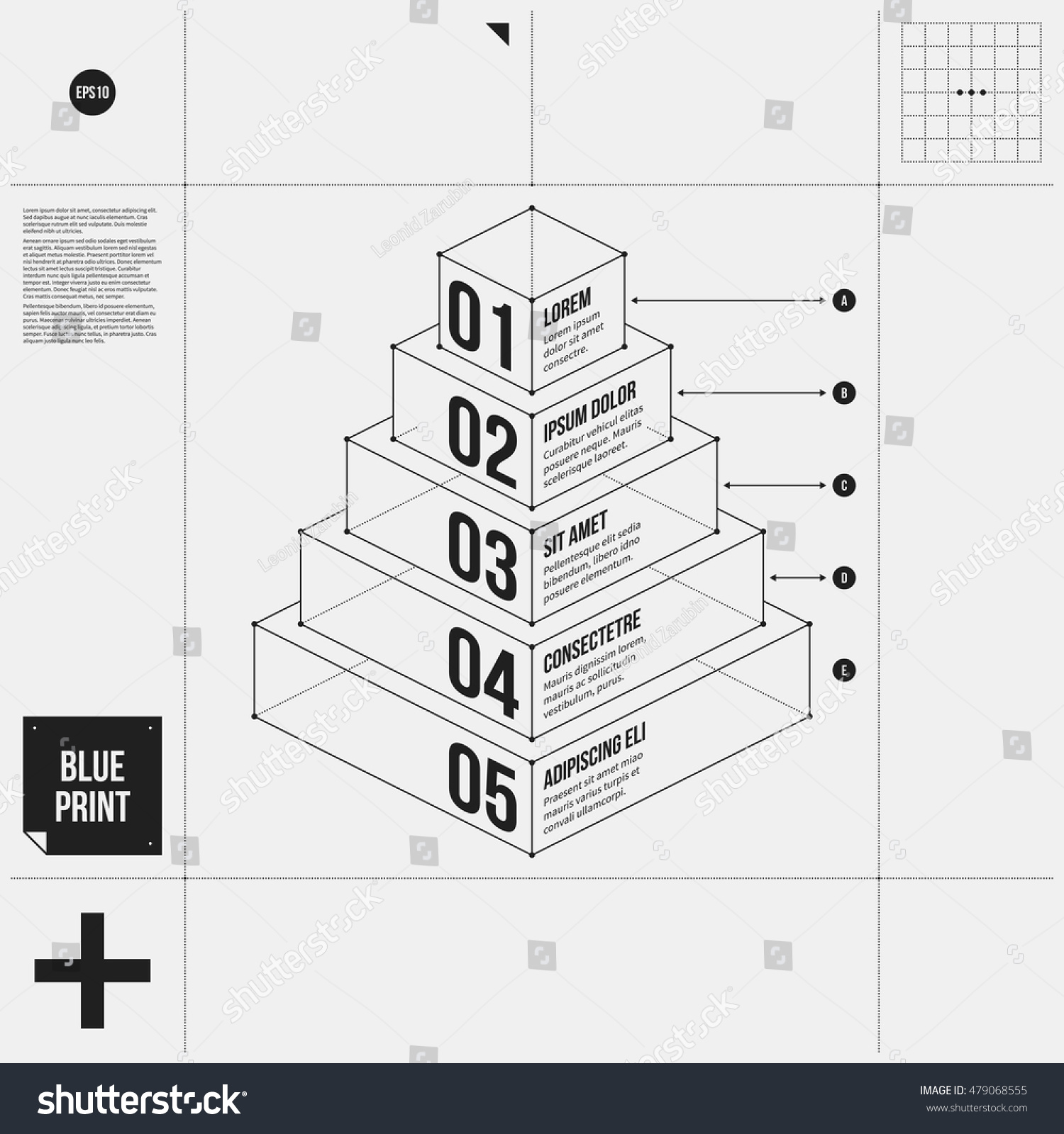 Pyramid Chart Template Five Stages Draft: vector de stock (libre de ...