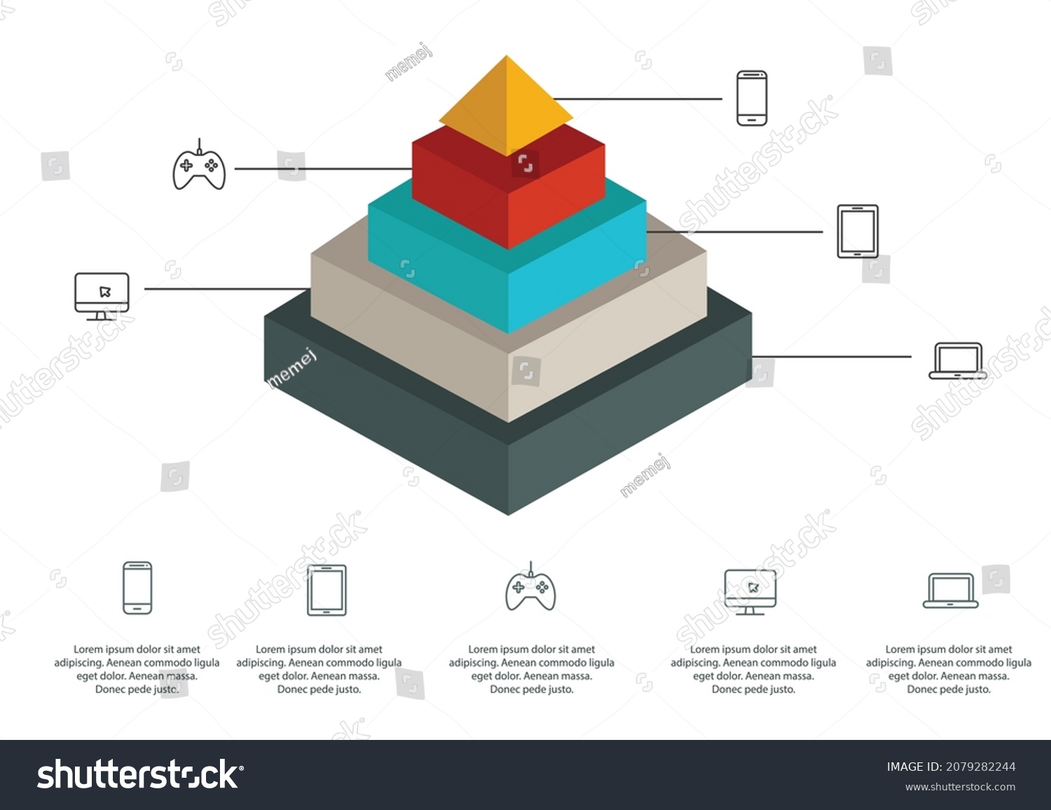 Pyramid Infographics Funnel Pyramid 5 Charts Stock Vector Royalty Free