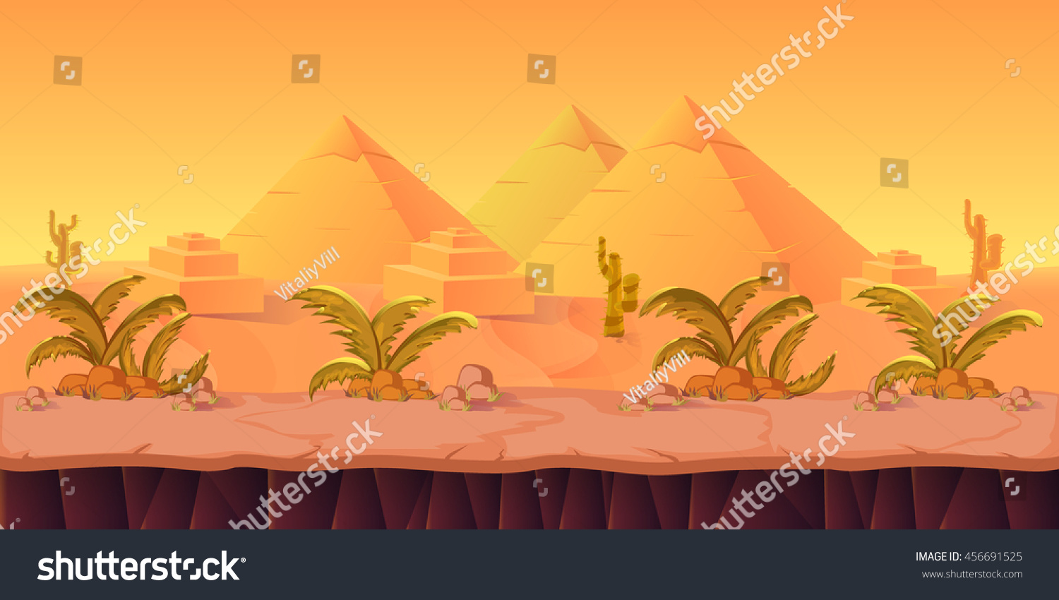 Pyramids Palm Trees Game Background: vector de stock (libre de regalías ...