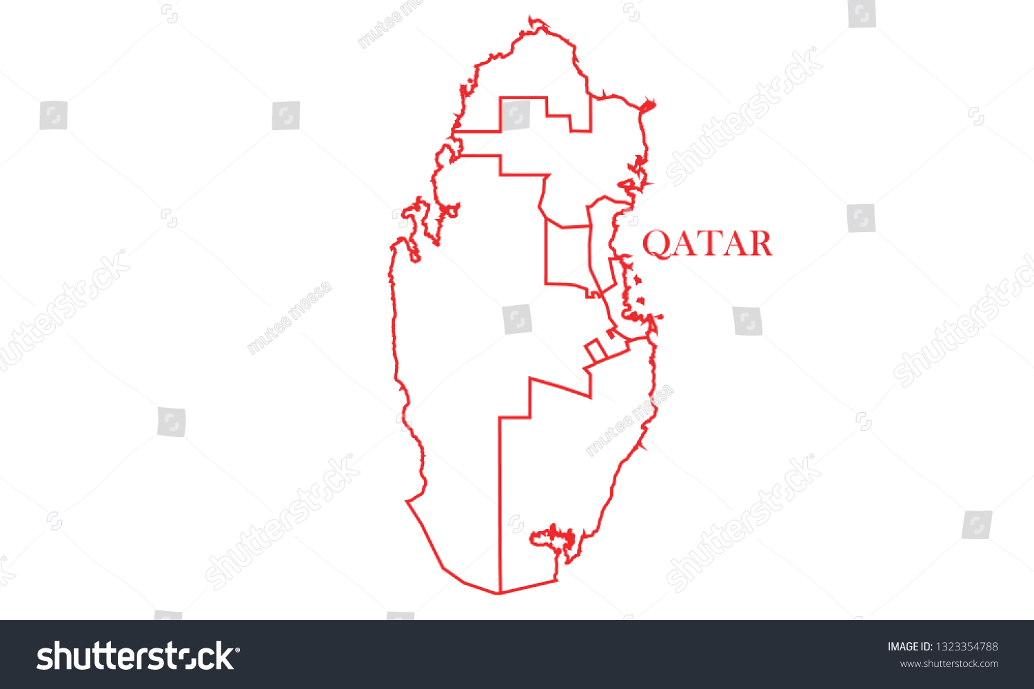 Qatar Red Line Map Stock Vector (Royalty Free) 1323354788