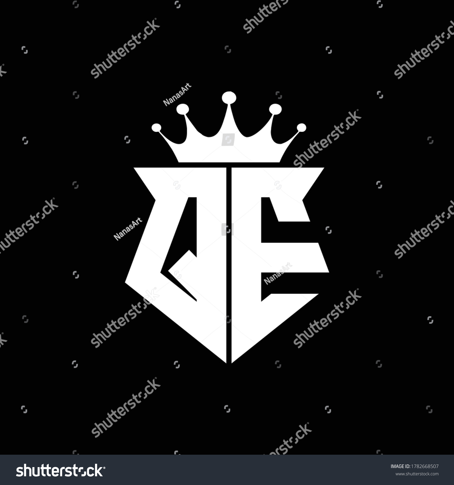 Qe Logo Monogram Shield Shape Crown Stock Vector (Royalty Free) 1782668507