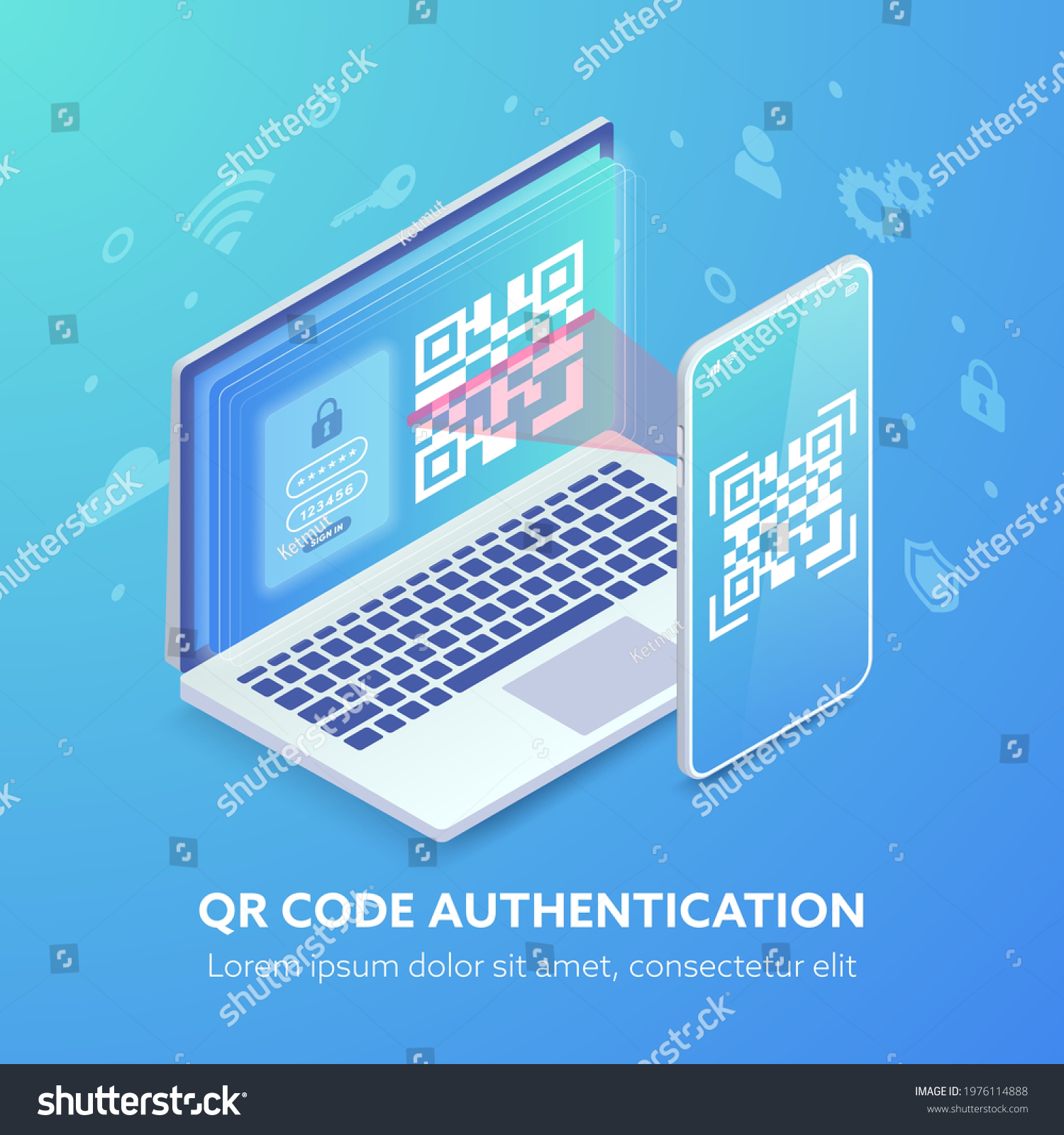 Qr Code Authentication Website Isometric Concept: vector de stock ...