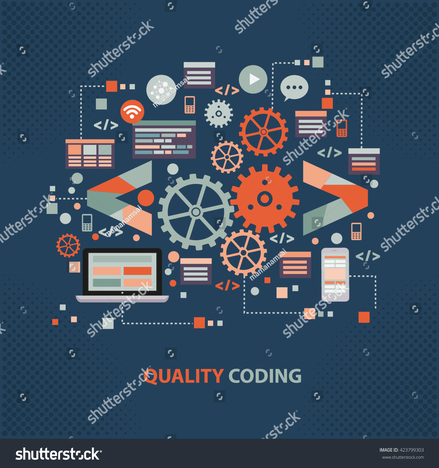 Quality Coding Concept Design On Dark 스톡 벡터(로열티 프리) 423799303 ...