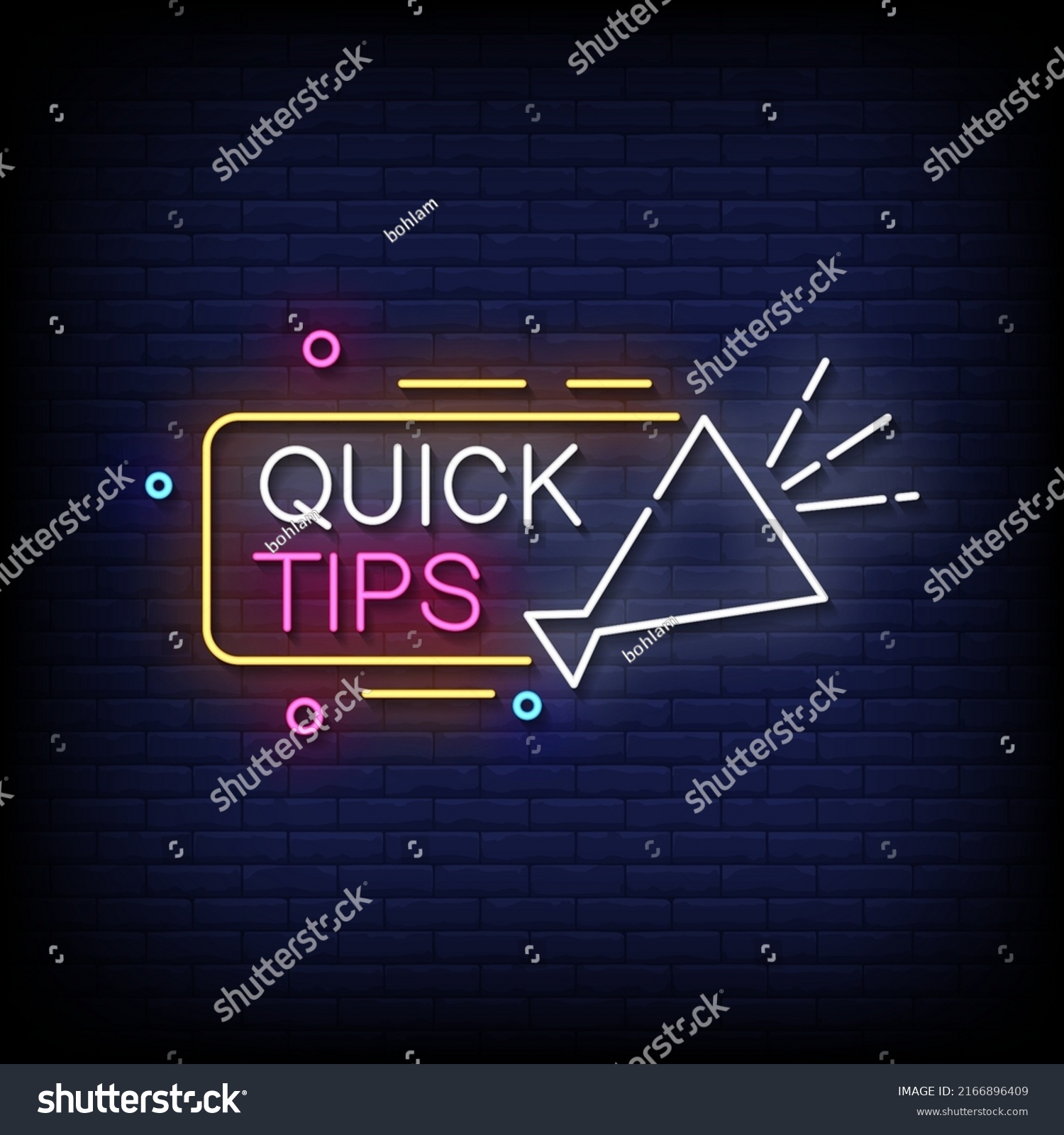 Quick Tips Neon Sign On Brick Stock Vector (Royalty Free) 2166896409 ...