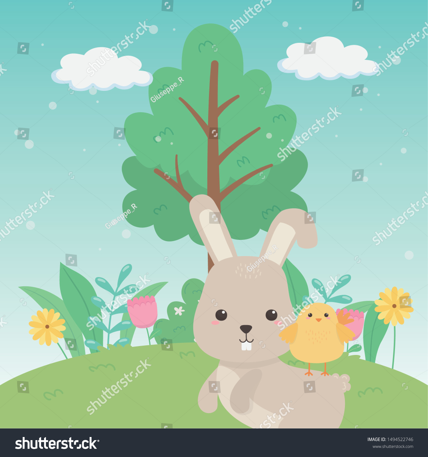 Rabbit Chicken Cartoon Vector Design Stock Vector (Royalty Free ...