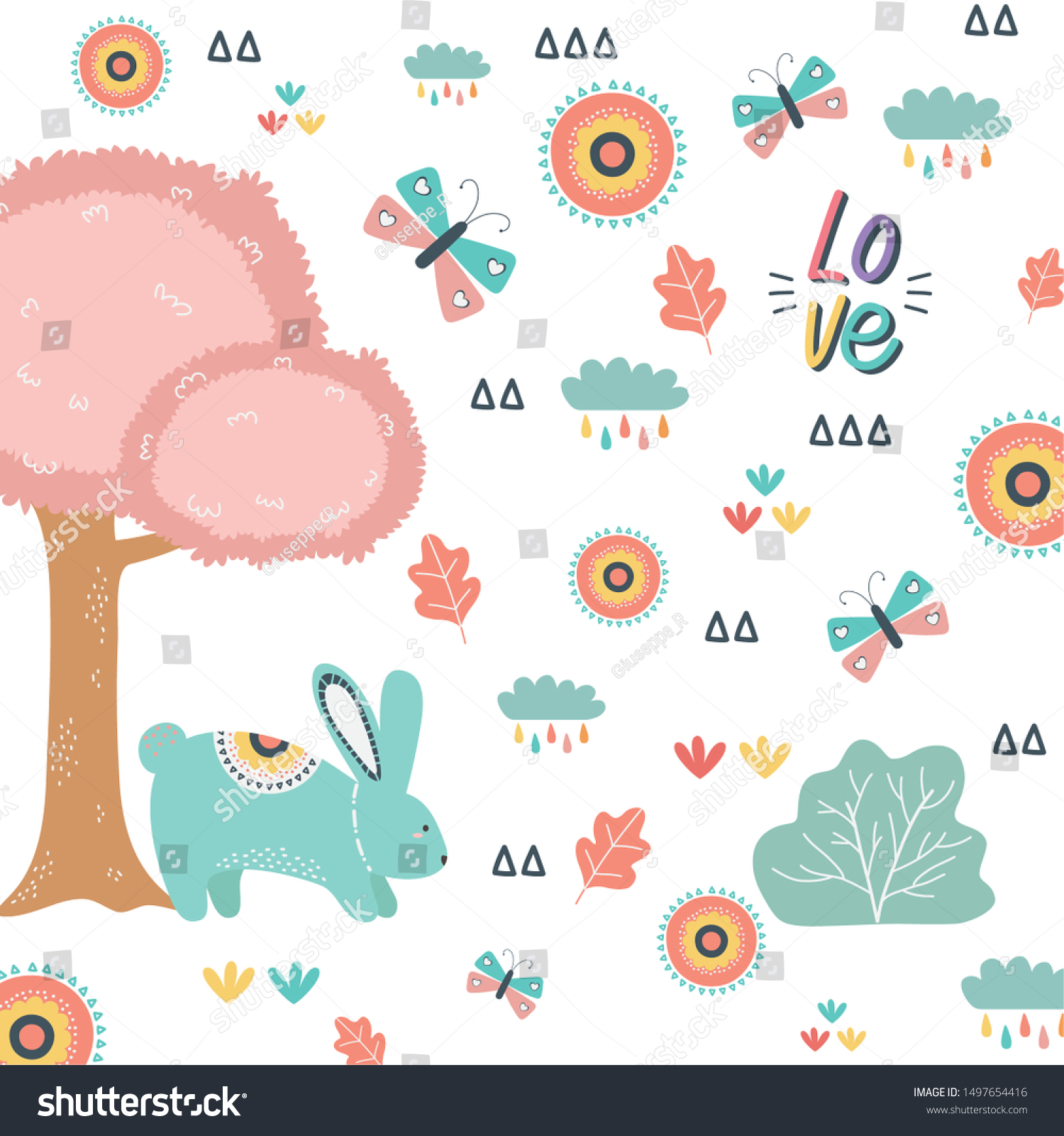Rabbit Cartoon Tree Design Vector Illustration Stock Vector (Royalty ...
