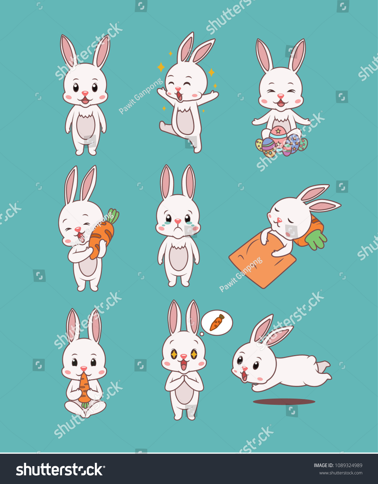 Rabbit Cartoon Emotion Set 1 Stock Vector (Royalty Free) 1089324989