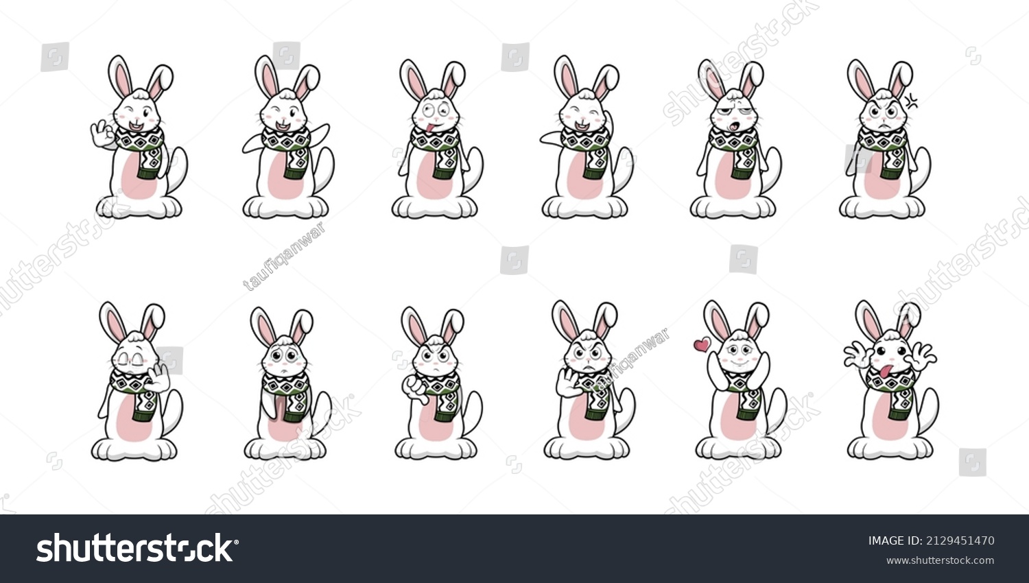 Rabbit Cute Emoticon Set Vector Illustration Stock Vector (Royalty Free ...