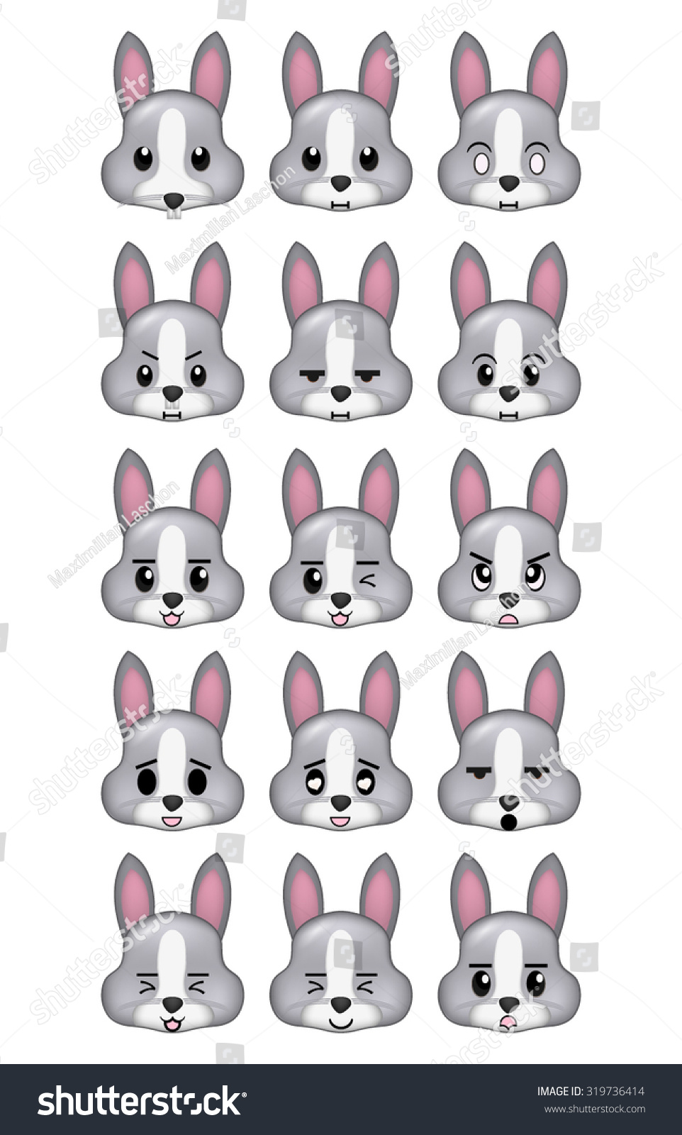 Rabbit Emoticons Set Different Expressions Stock Vector (Royalty Free ...