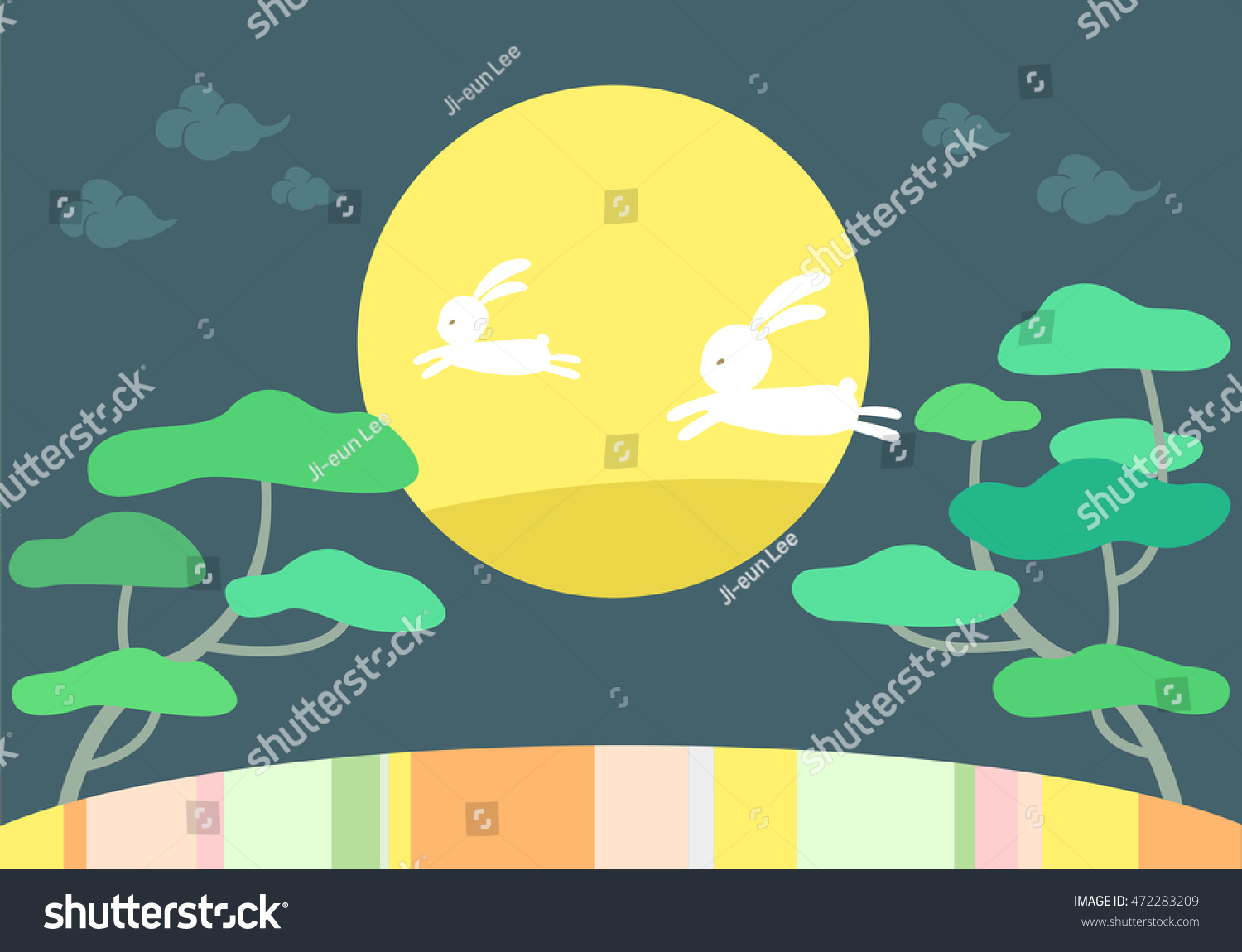 Rabbits Moon Stock Vector (Royalty Free) 472283209